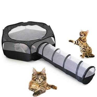 Outdoor Cat Enclosures with Tunnel, Portable Cat Play Tent for Indoor ...