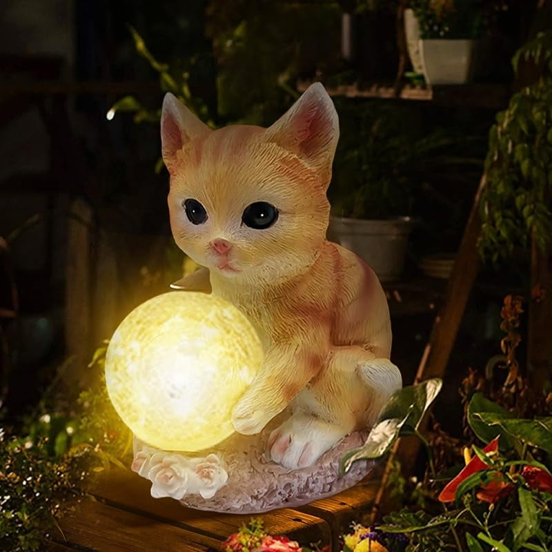 Outdoor Cat Garden Statue,Resin with Solar Light Garden Decor Outdoor ...