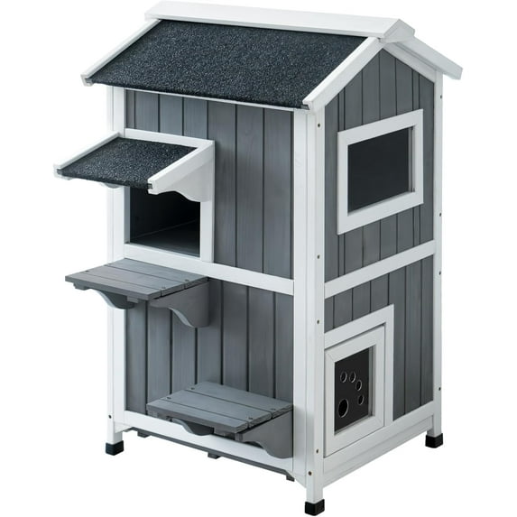 Outdoor Cat House, 2 Story Outdoor Cat Shelter Weatherproof, Wooden ...