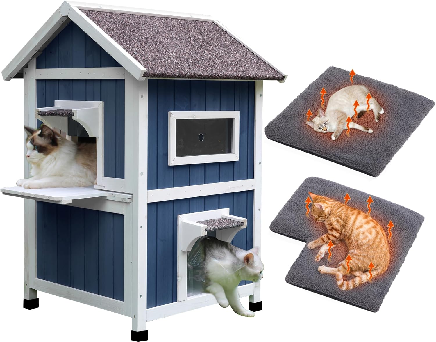Outdoor Cat House, 2 Story Outdoor Houses for Feral Cats Wooden Outside ...