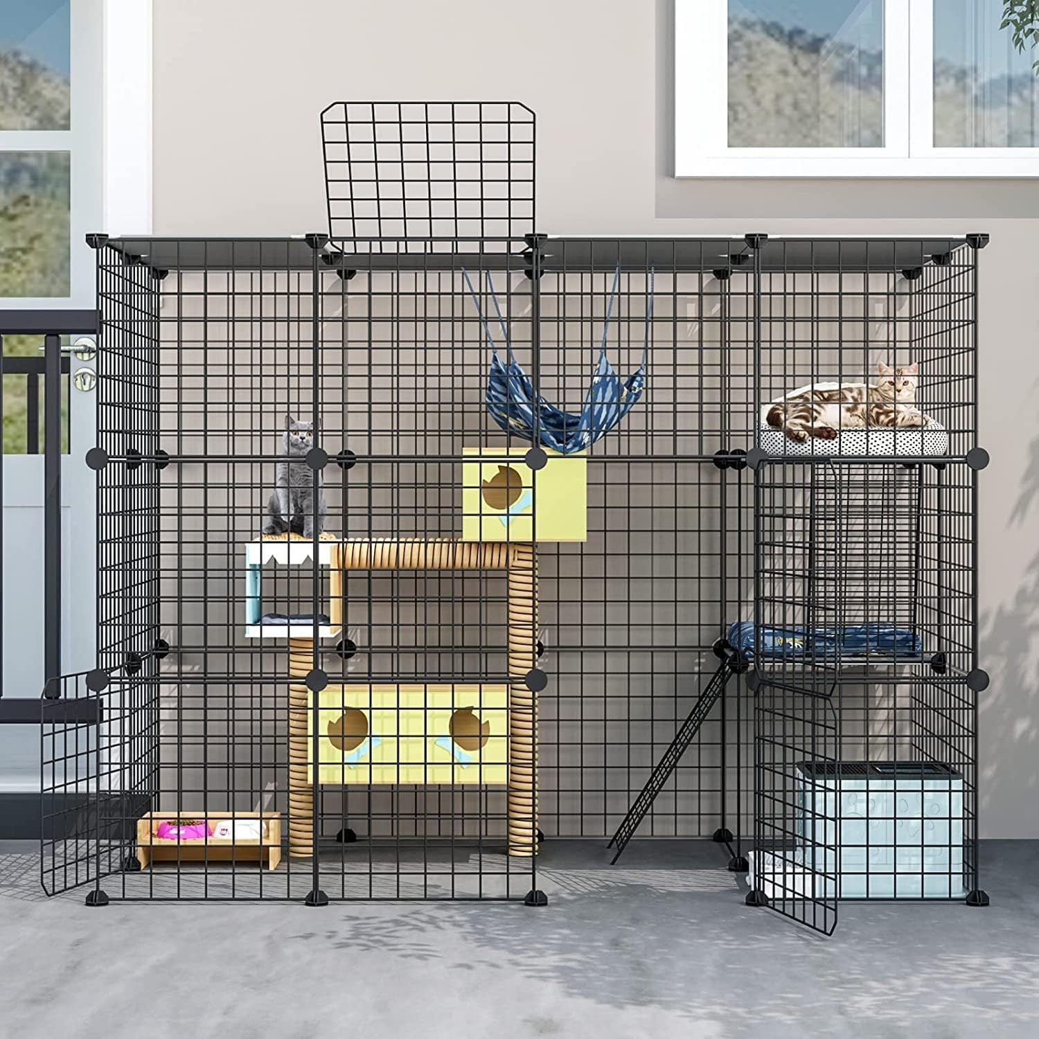 Outdoor Cat House/Cages Enclosure with Super Large Enter Door, Balcony Cat Playpen with ...