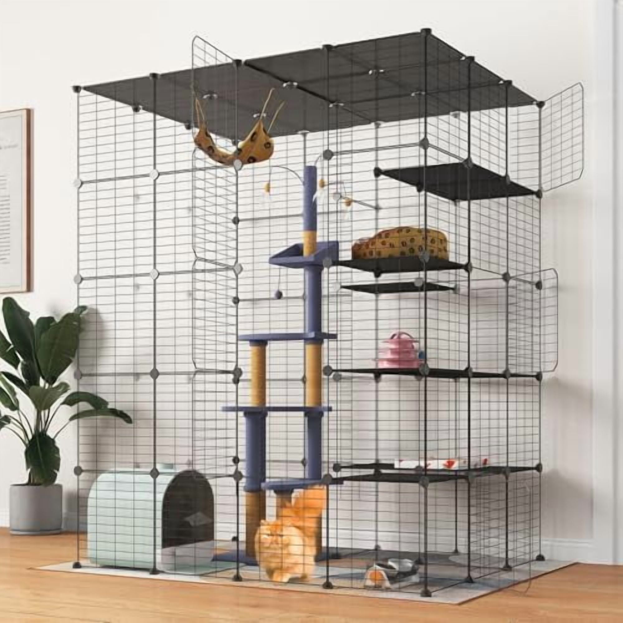 Outdoor Cat House Cat Cages Enclosure with Super Large Enter Door, 55L ...