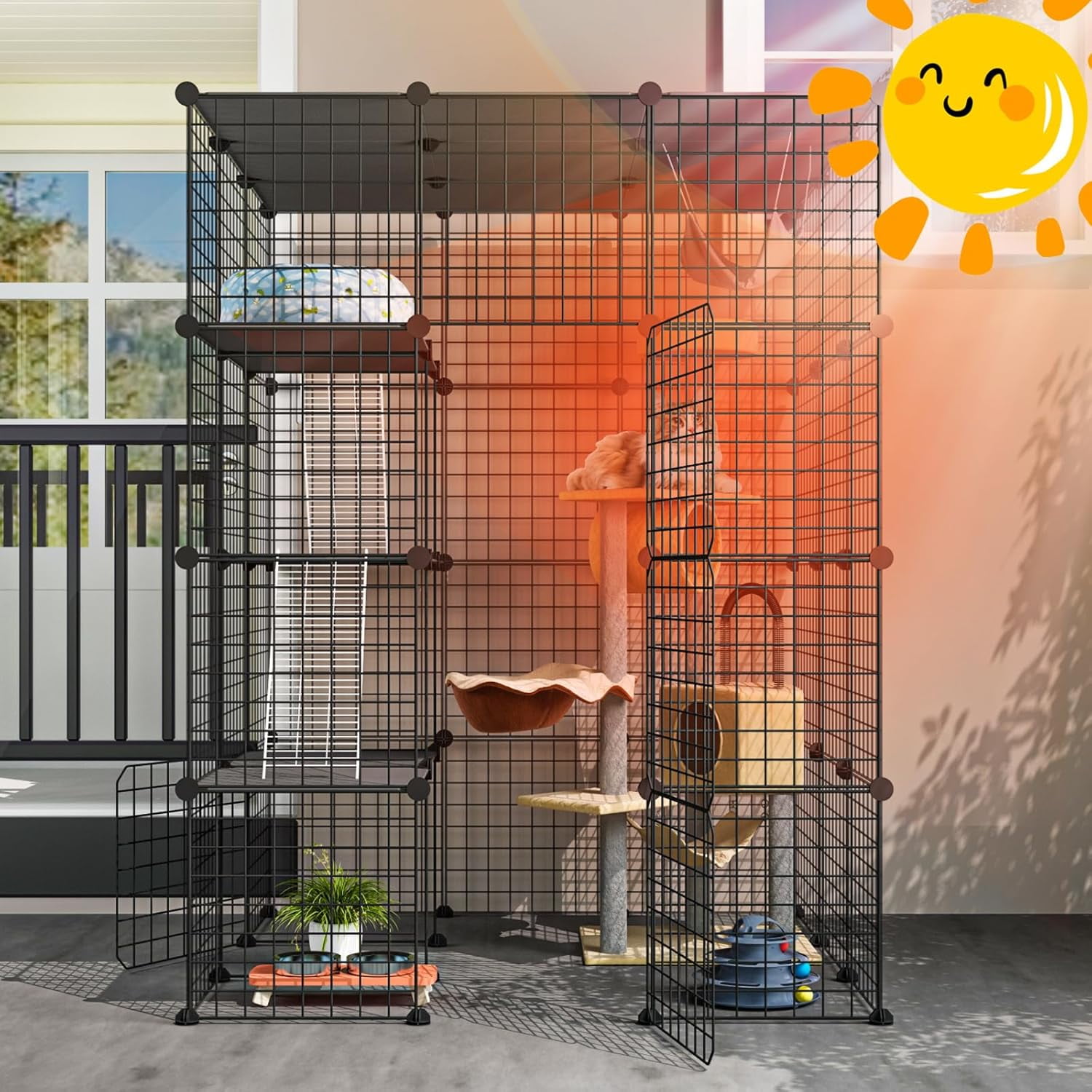 Outdoor Cat House Cat Cages Enclosure with Super Large Enter Door ...