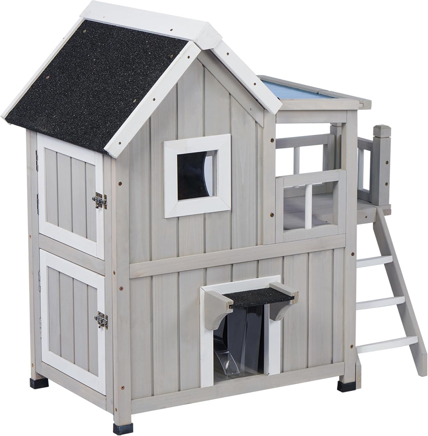 Outdoor Cat House, Cat Shelter for Feral Cats, Weatherproof 2-Story ...