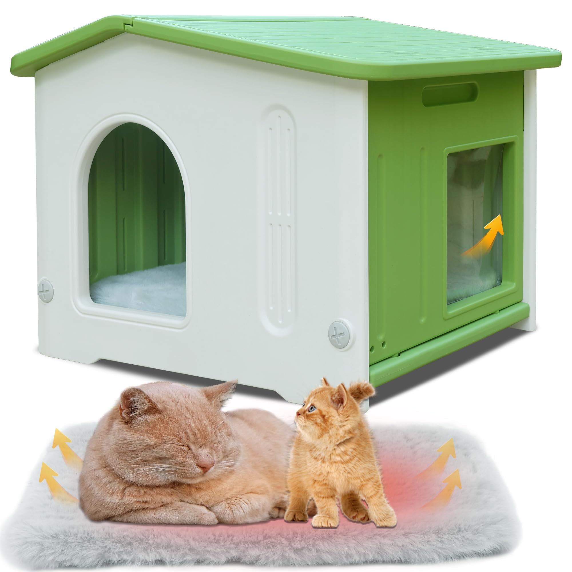 Outdoor Cat House with Escape Door and Selfwarming Mat, Waterproof ...