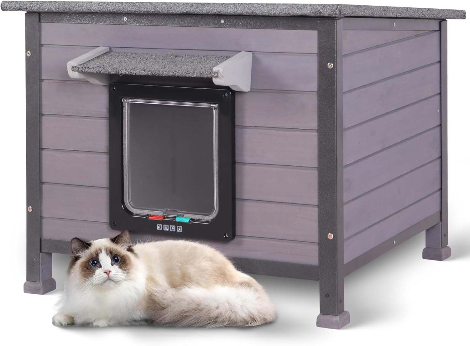 Outdoor Cat House, Feral Cat Houses Waterproof of All-Around Iron Frame ...