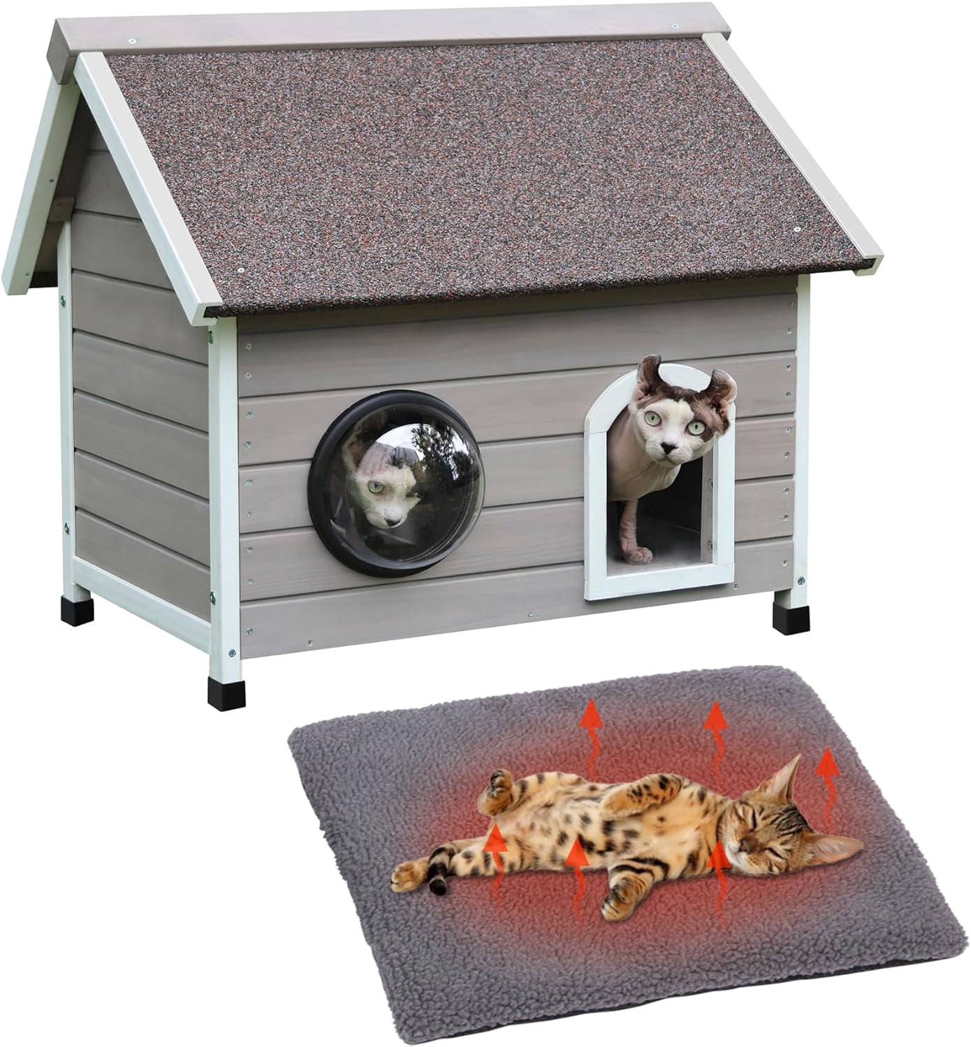 Outdoor Cat House for Feral Cats, Weatherproof Wooden Cat House with ...