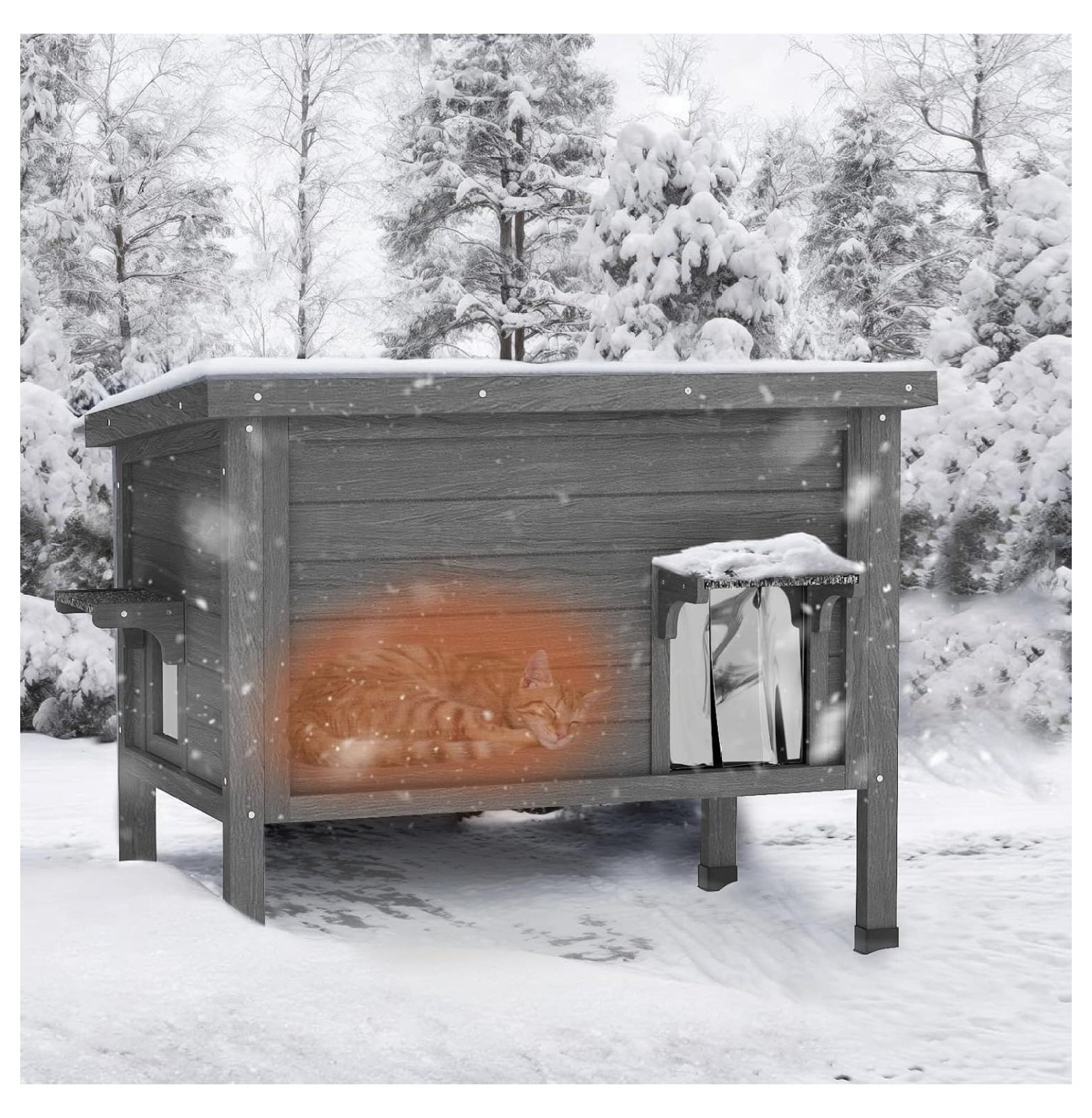 Outdoor Cat House Insulated with Escape Door - Weatherproof Feral-Cat ...