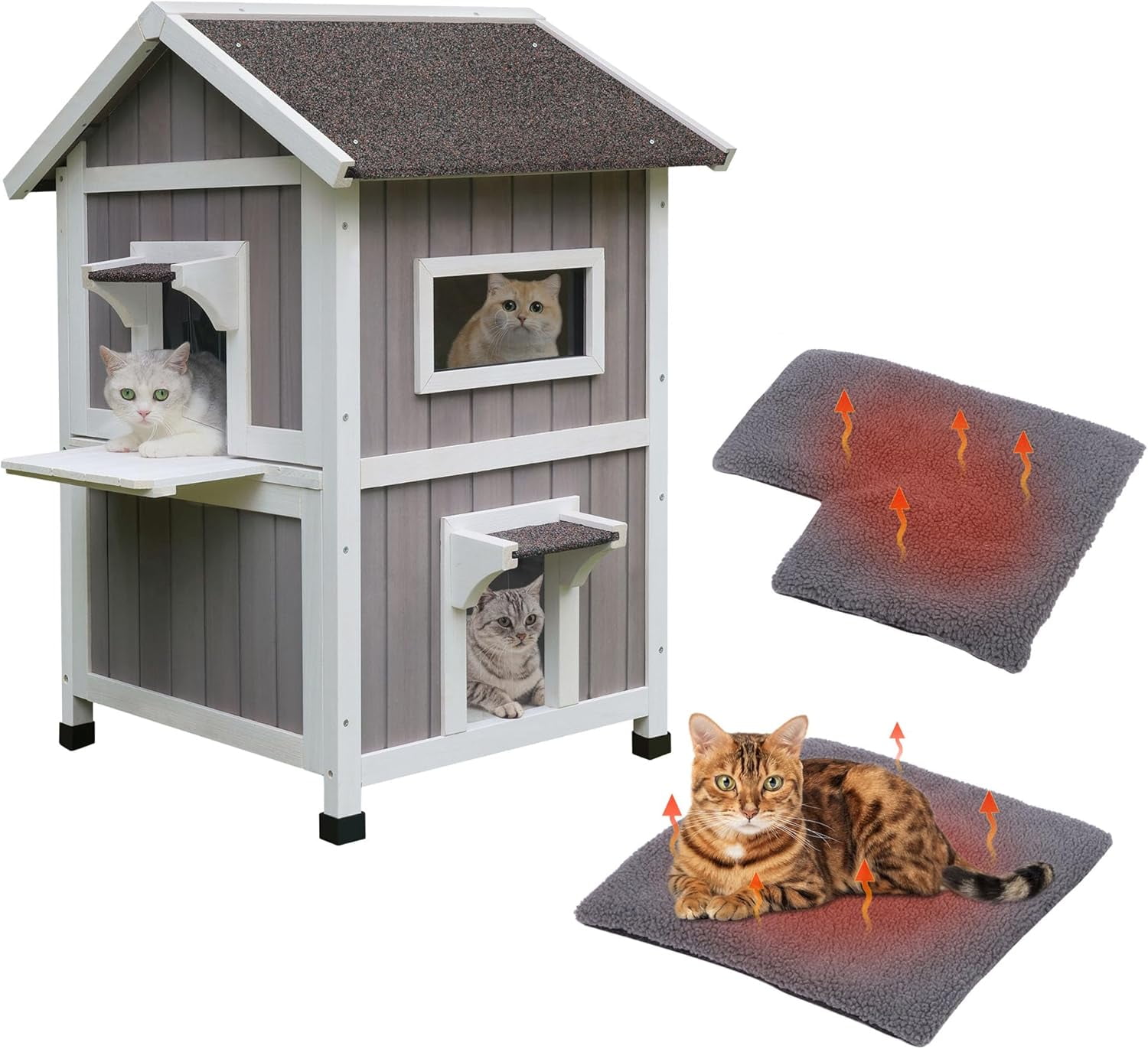 Outdoor Cat House for Outdoor Cats, Large Outside Weatherproof Feral ...