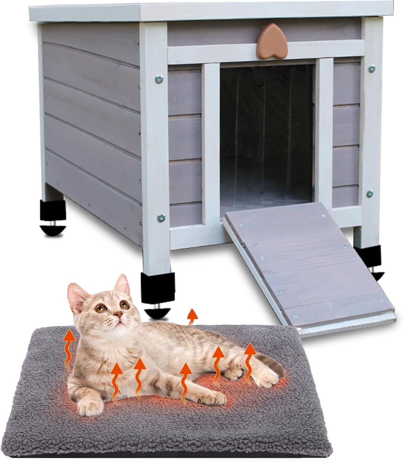 Outdoor Cat House,Outdoor cat Houses for Feral Cats Weatherproof Rabbit Hutch Small, Wooden ...