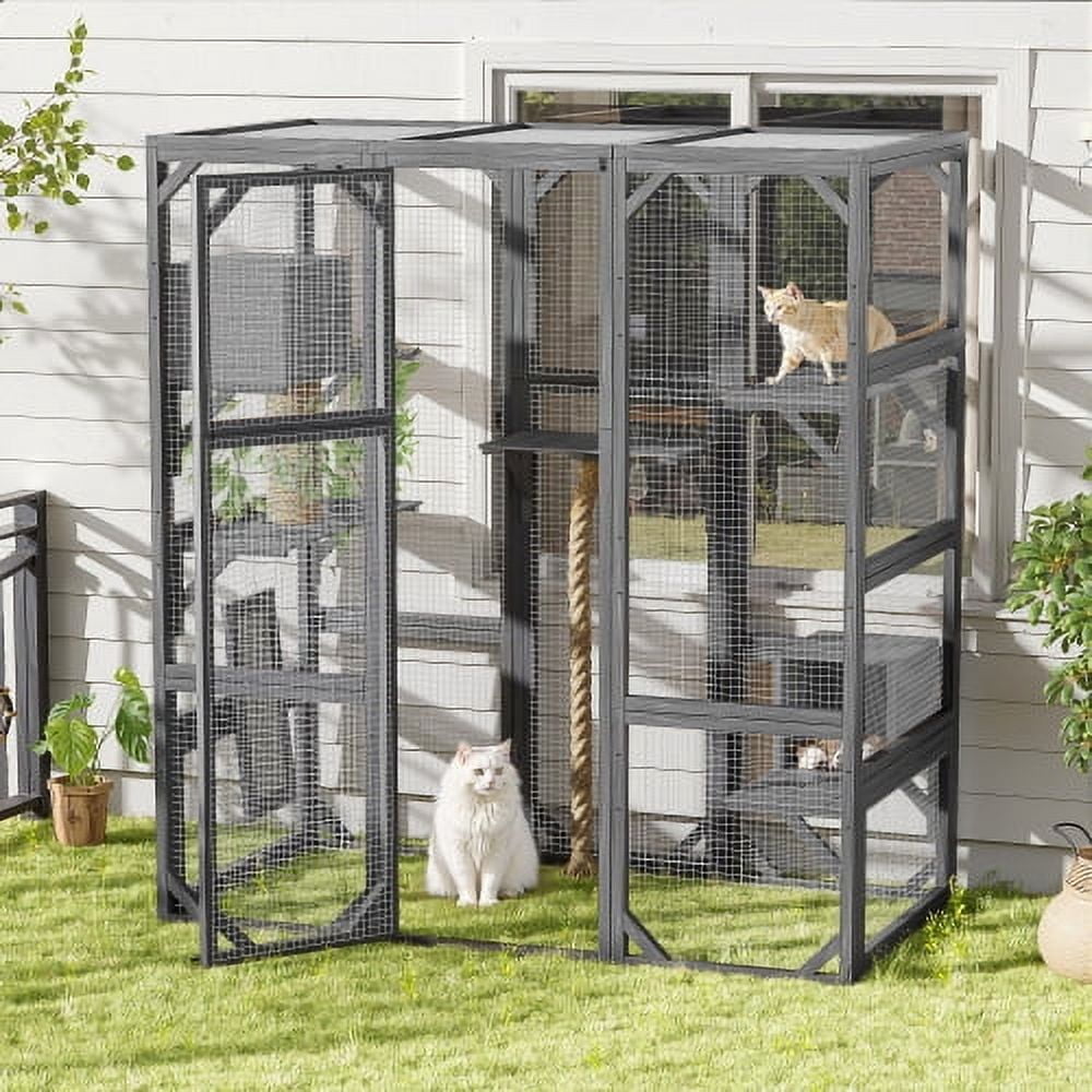 Outdoor Cat House American Design Catio with Double Doors Platforms Two ...