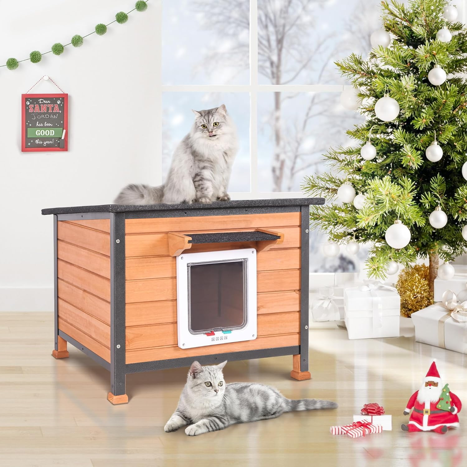 Outdoor Cat House Rainproof All Round Metal Frame Wooden Condos, Indoor ...