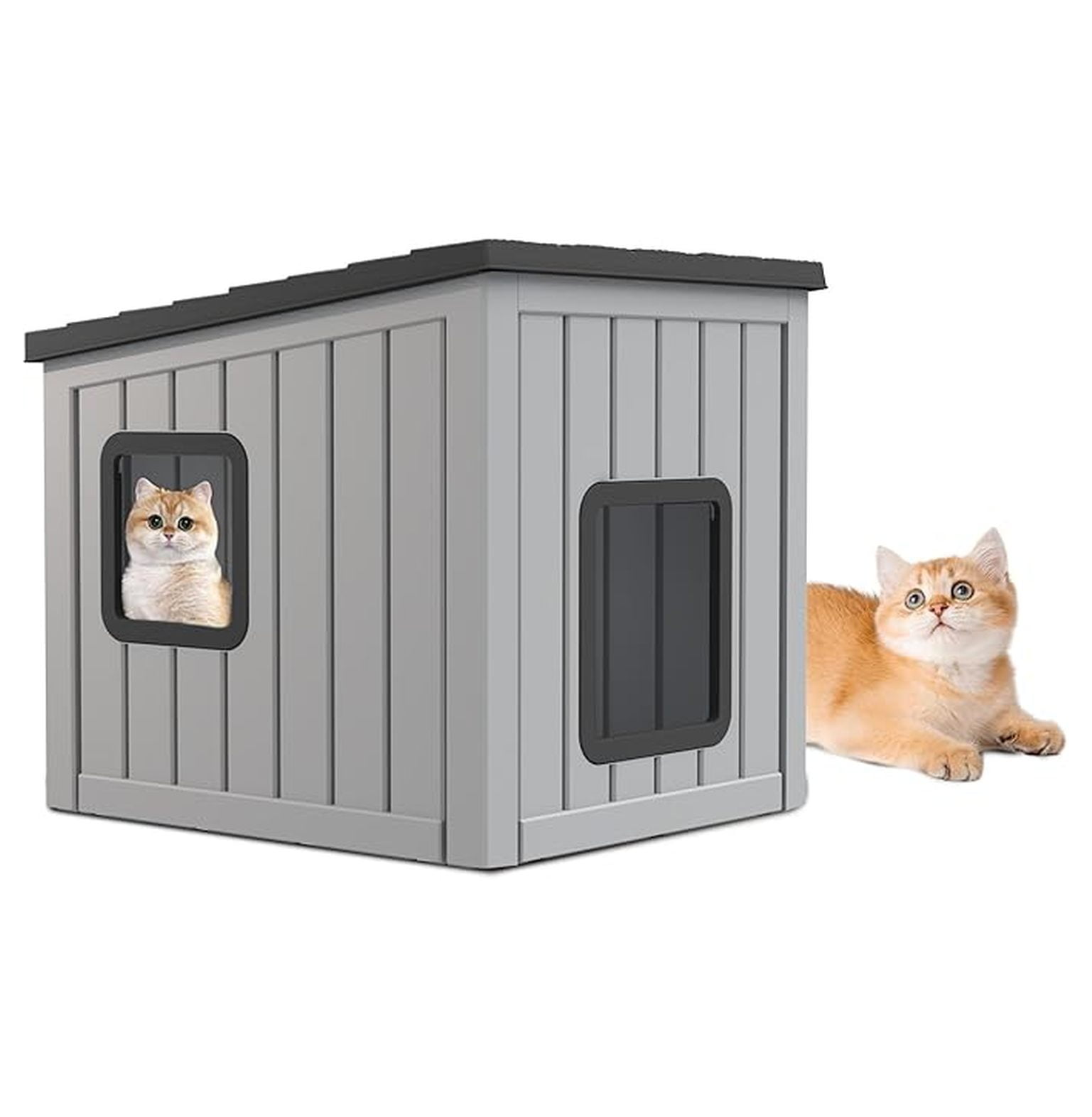 Outdoor Cat House - Resin Catio Enclosure, Weatherproof Sloped Roof ...