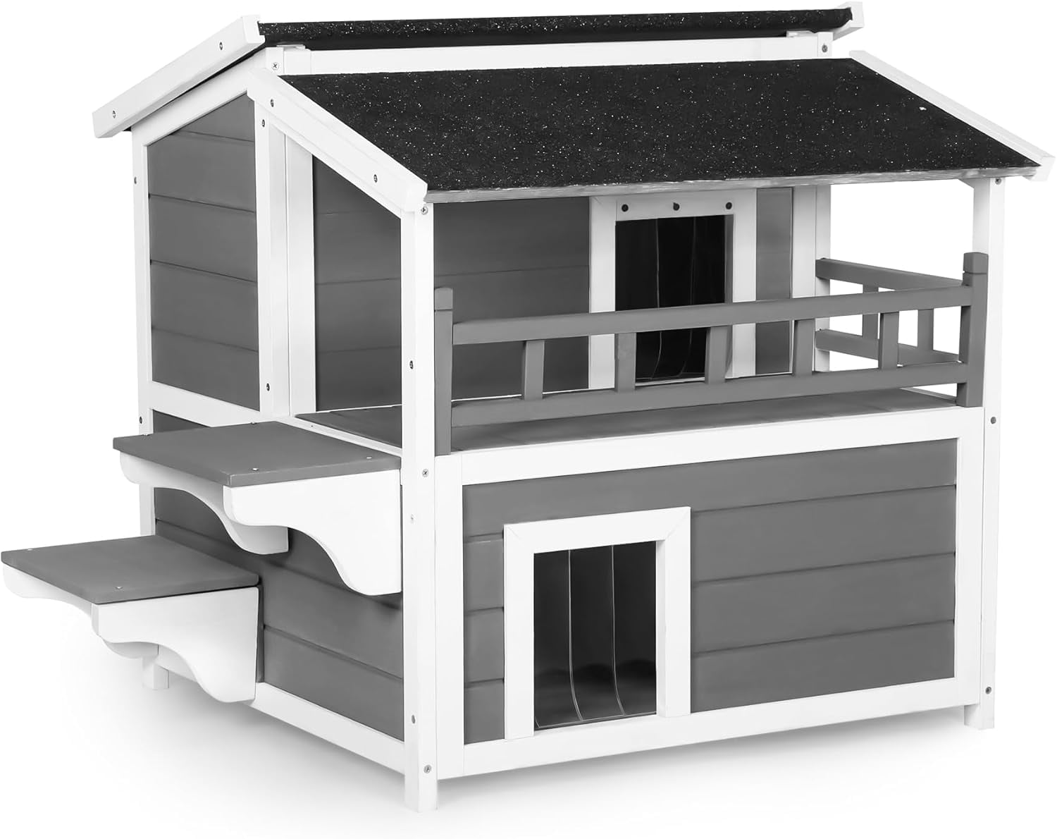 Outdoor Cat House Shelter Weatherproof, 2-Story Feral Cat Patio with ...