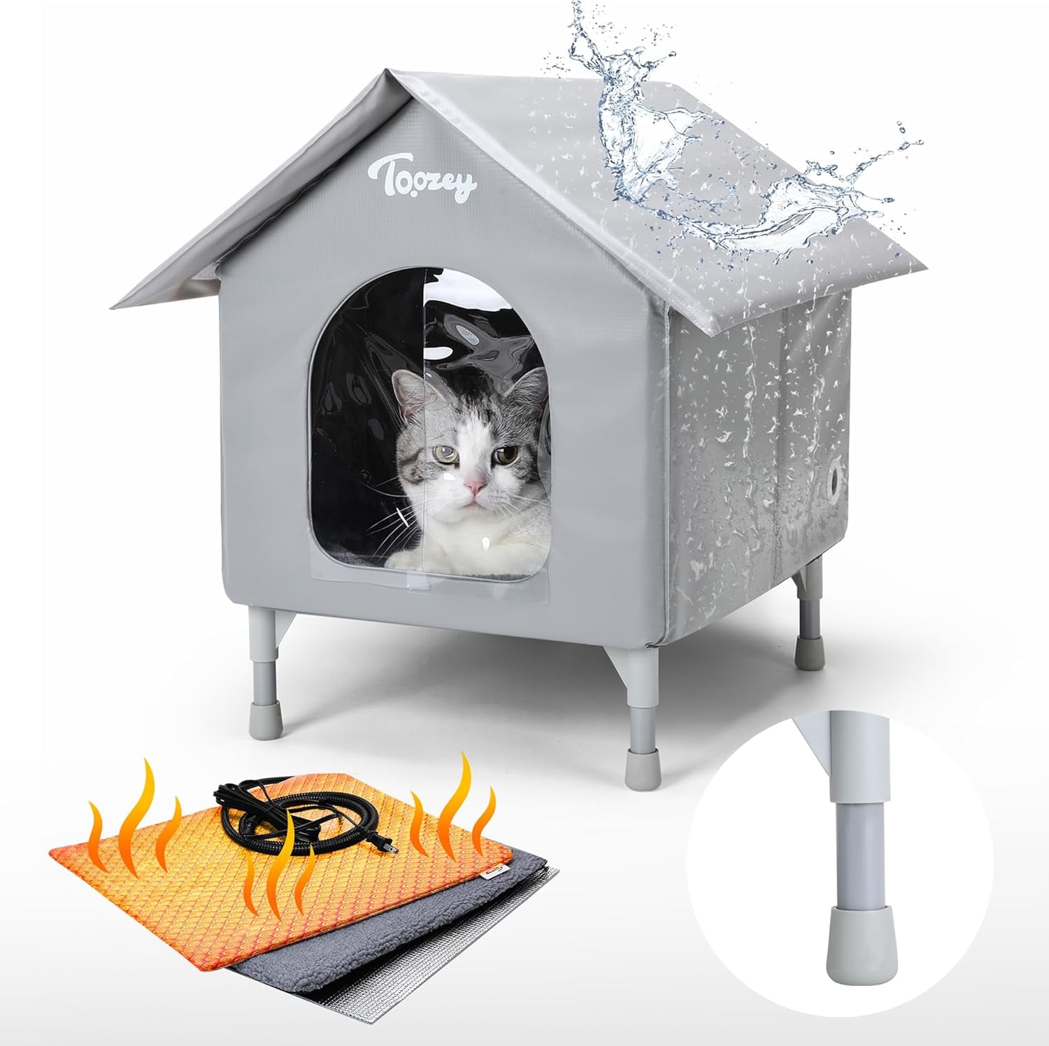 Outdoor Cat House, Waterproof Cat Shelter Extra with Heating Pad for ...