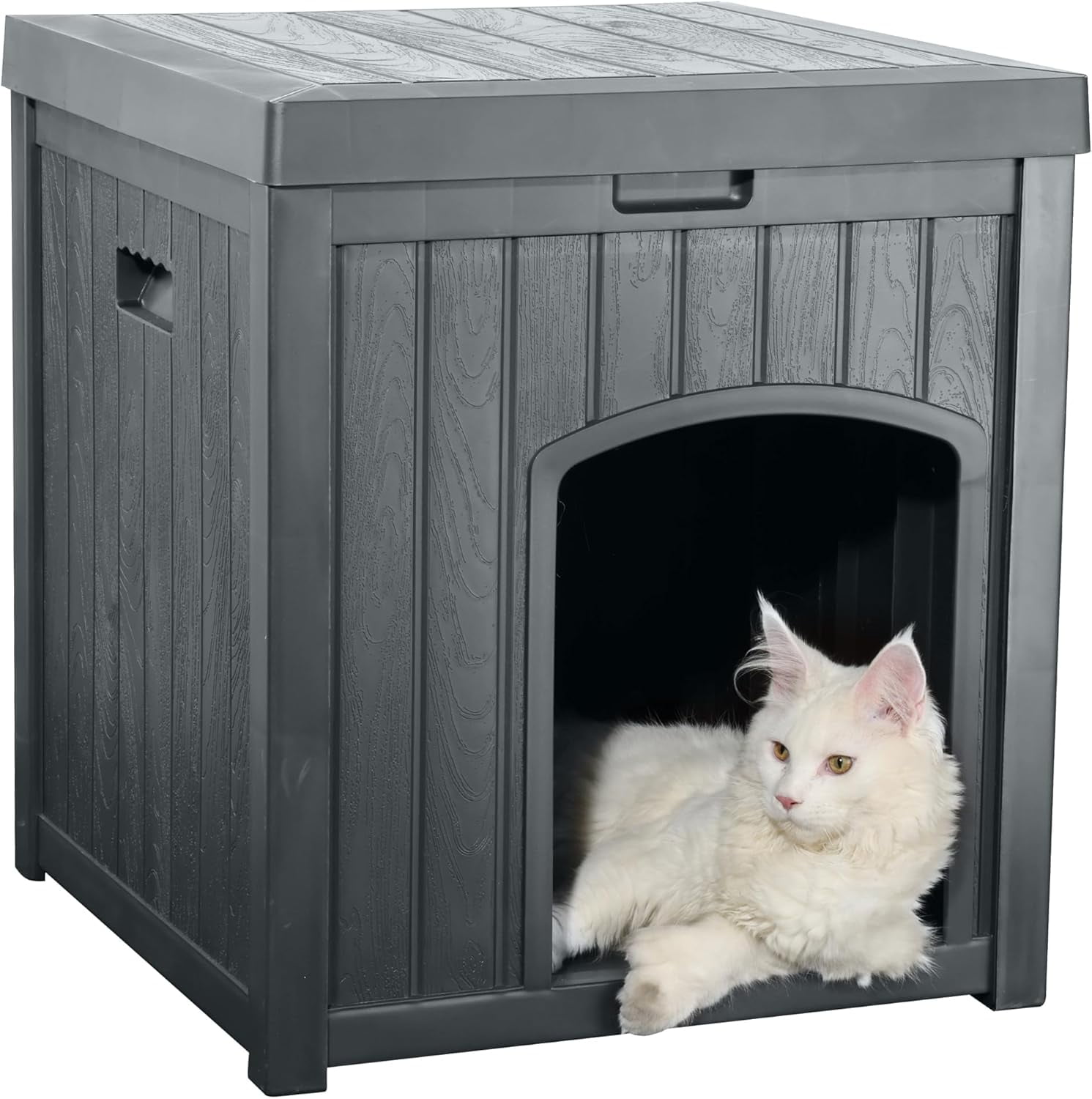 Outdoor Cat House Waterproof, Feral Shelter, Weatherproof Litter Box Enclosure, Durable Resin ...