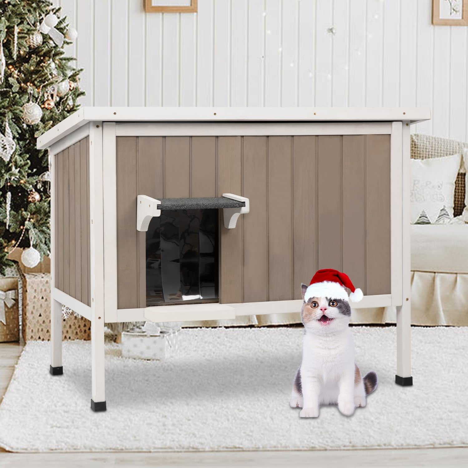 Outdoor Cat House Weatherproof Cat Enclosure with Elevated Floor ...