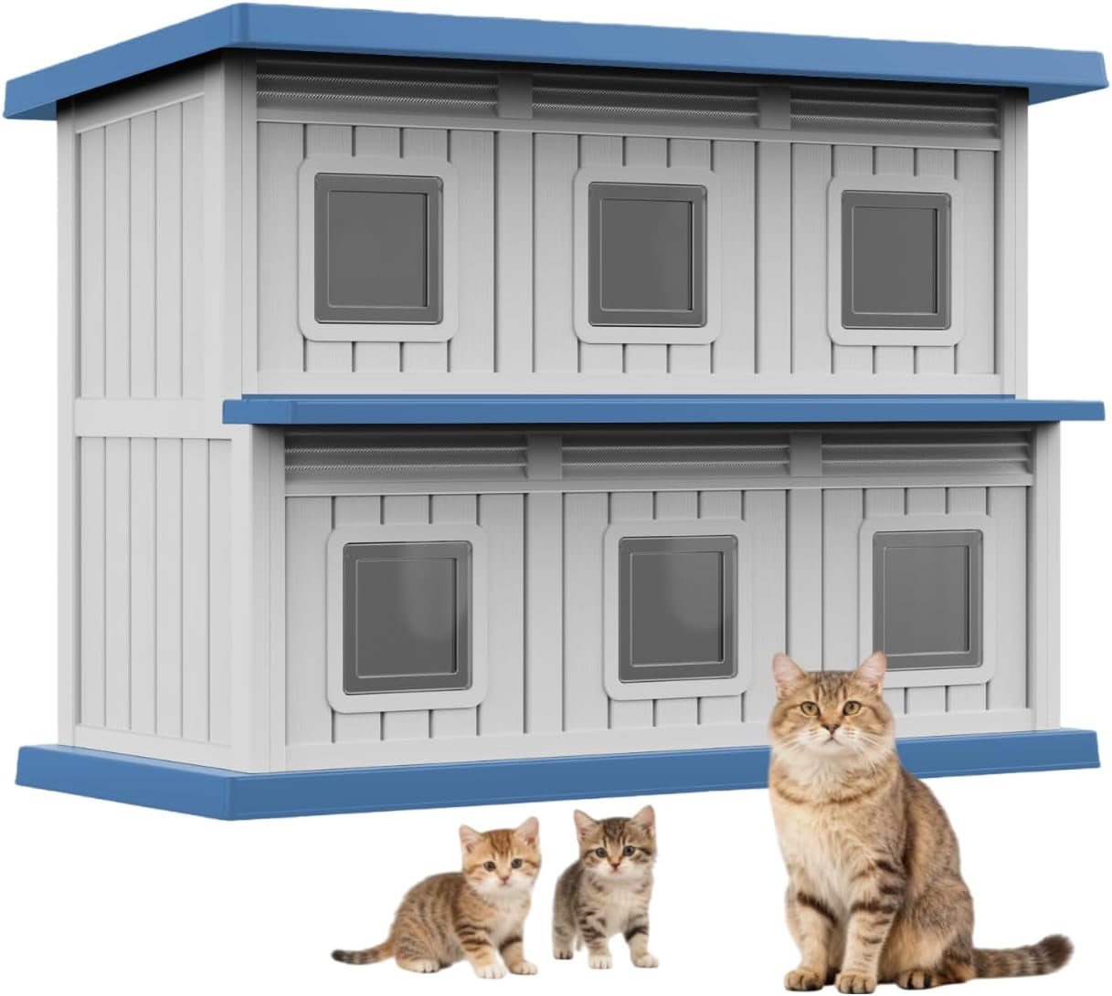 Outdoor Cat House Weatherproof for Feral Cats Double-Decker Large Feral ...