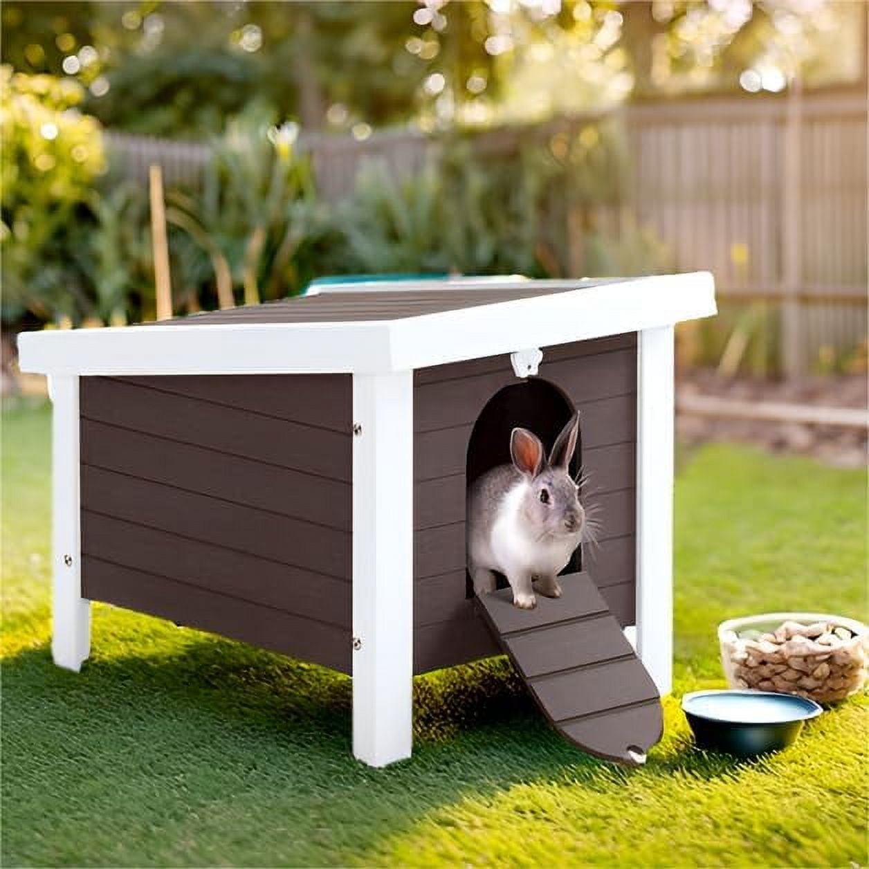 Outdoor Cat House, Weatherproof PS Rabbit Hutch Hideout Bunny Cage ...