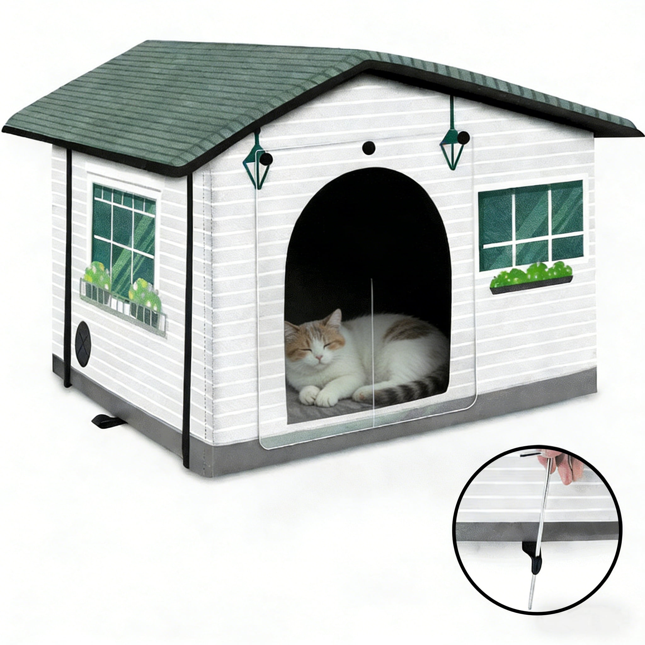 Outdoor Cat House, Weatherproof Shelter for Feral Cats & Kittens ...