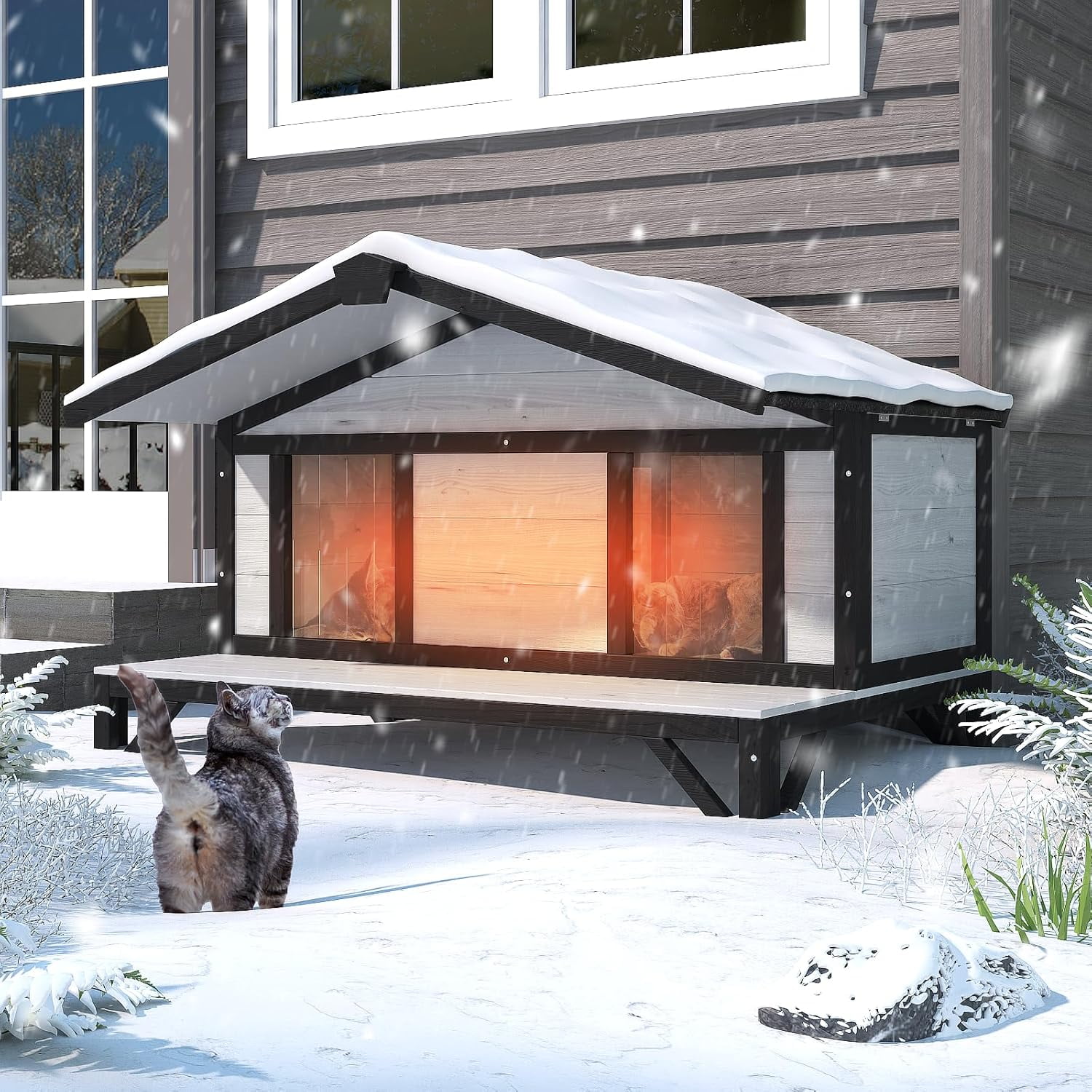 Outdoor Cat House Weatherproof with Triple Insulation, Insulated Cat ...