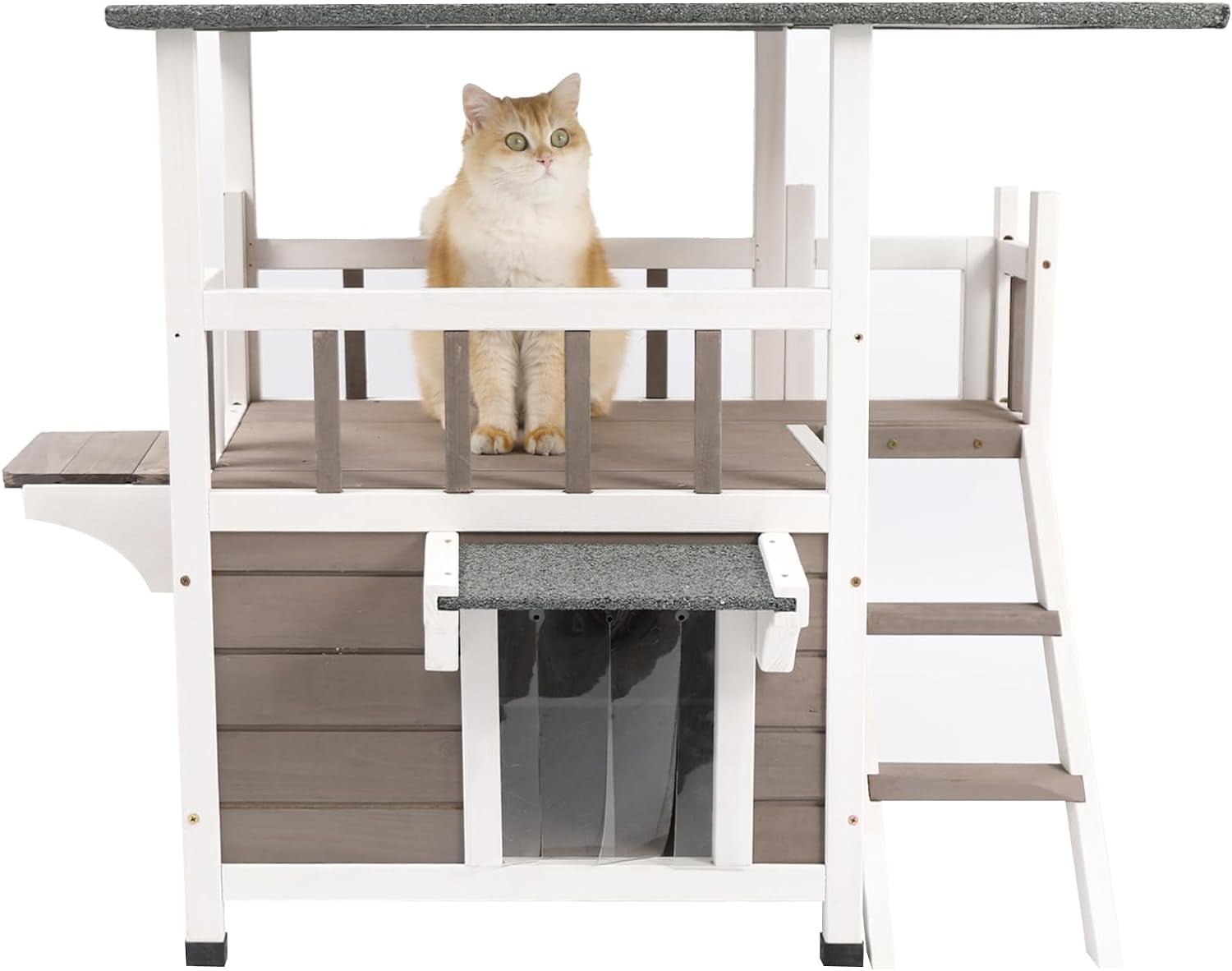 Outdoor Cat House Weatherproof - Two Story Wooden Cat Shelter Outside ...