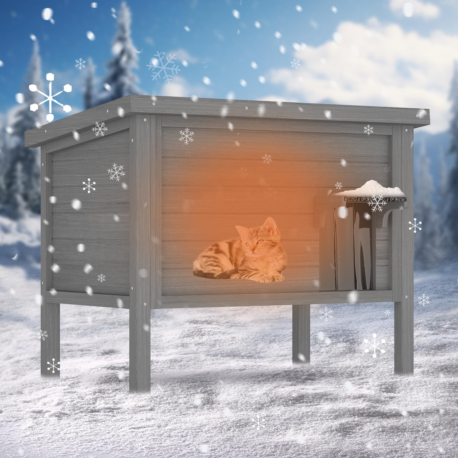 Outdoor Cat House Weathrproof Insulated, All-Round Foam Wooden Cat ...