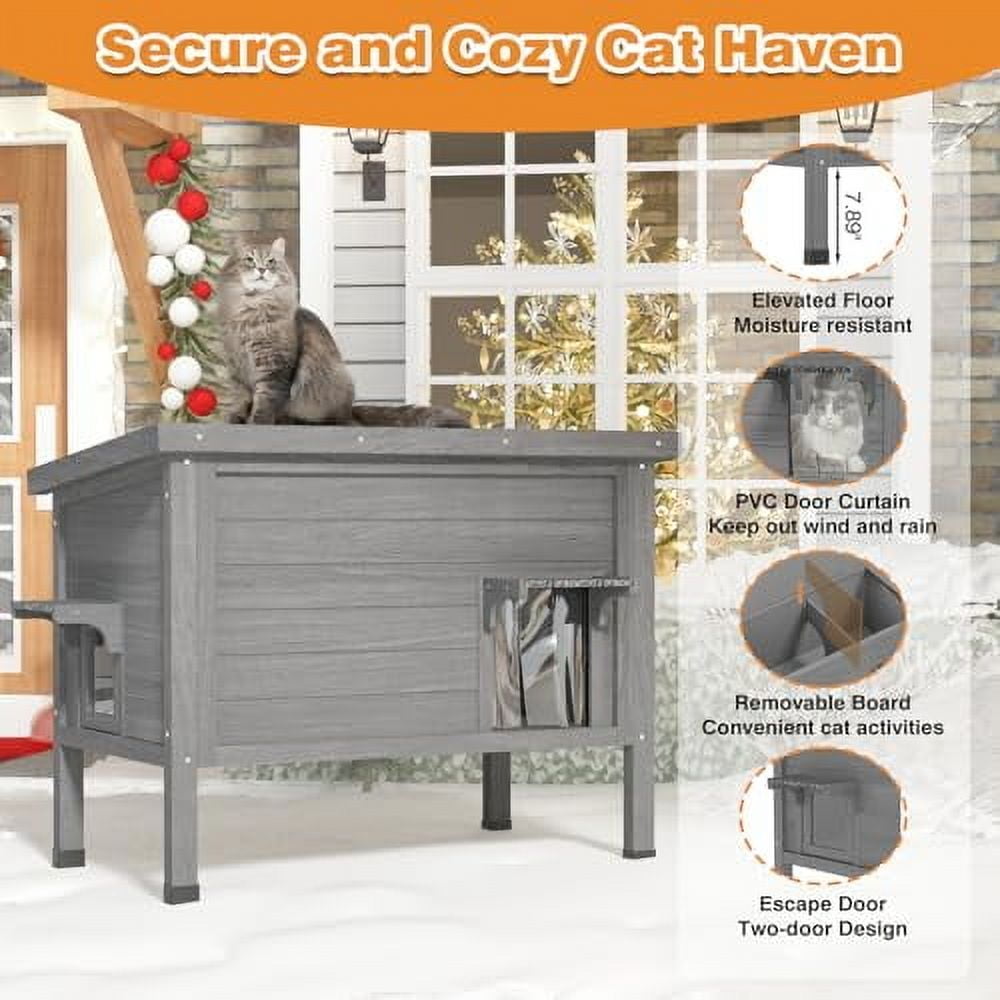Outdoor Cat House Weathrproof Insulated with Escape Door, All-Round ...