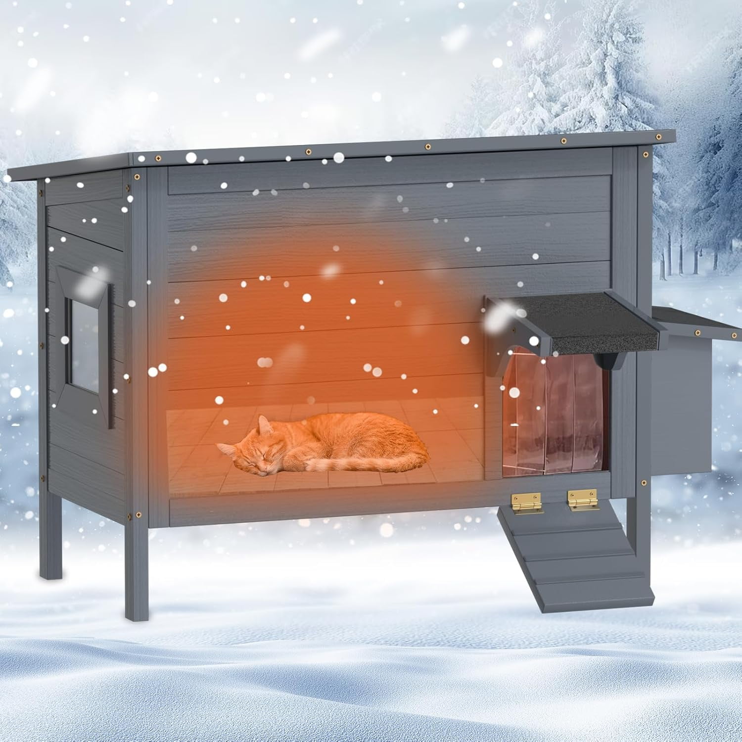 Outdoor Cat House for Winter, 40.5''w Large Insulated Cat House with ...