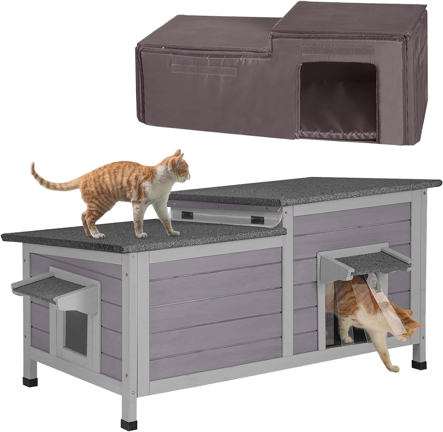Outdoor Cat House with Insulated Liner Feral Cat Shelter for Winter ...