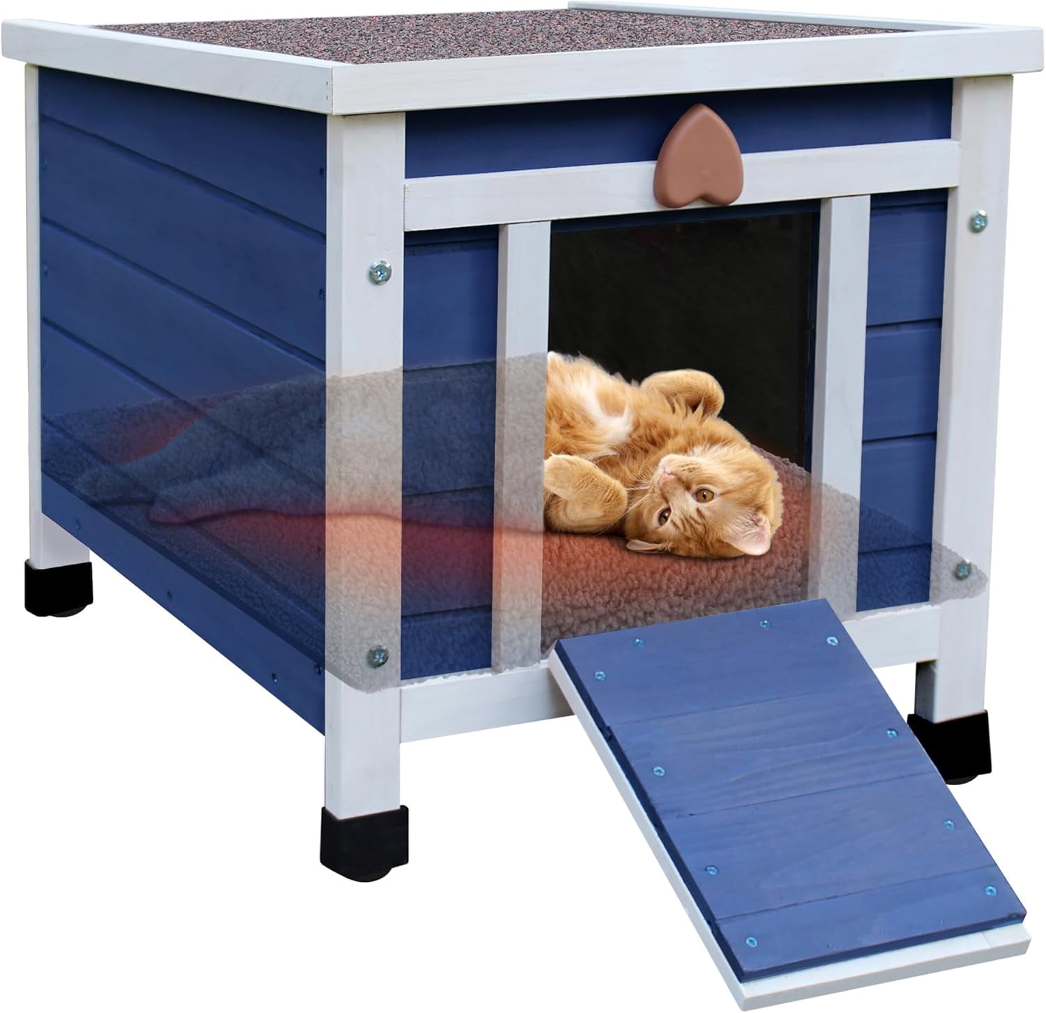 Outdoor Cat House with Self-Warming Mat, Weatherproof Cat House for ...
