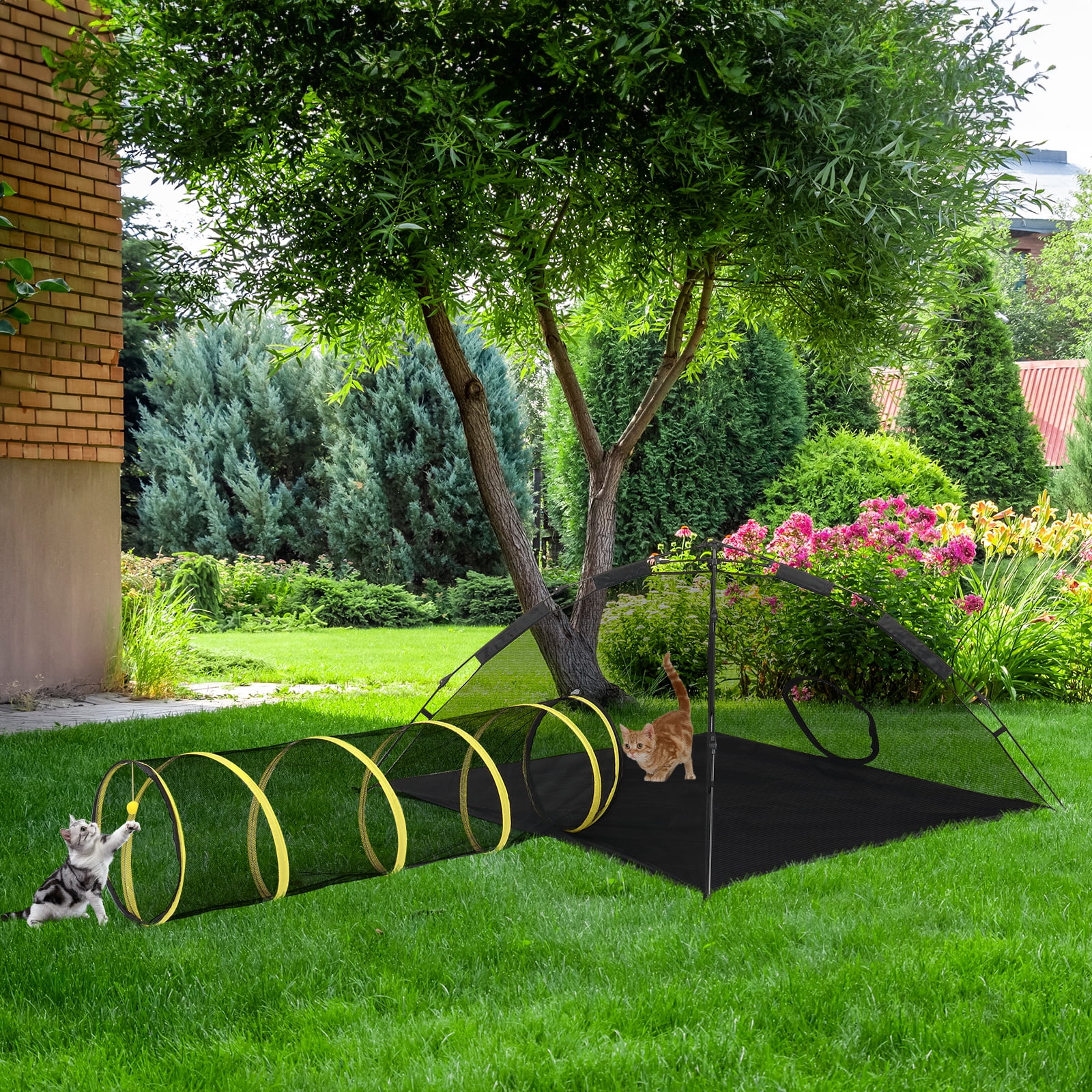 Outdoor Cat Play Tent with Tunnel, Large 74x74in Catio Alternative Pet ...