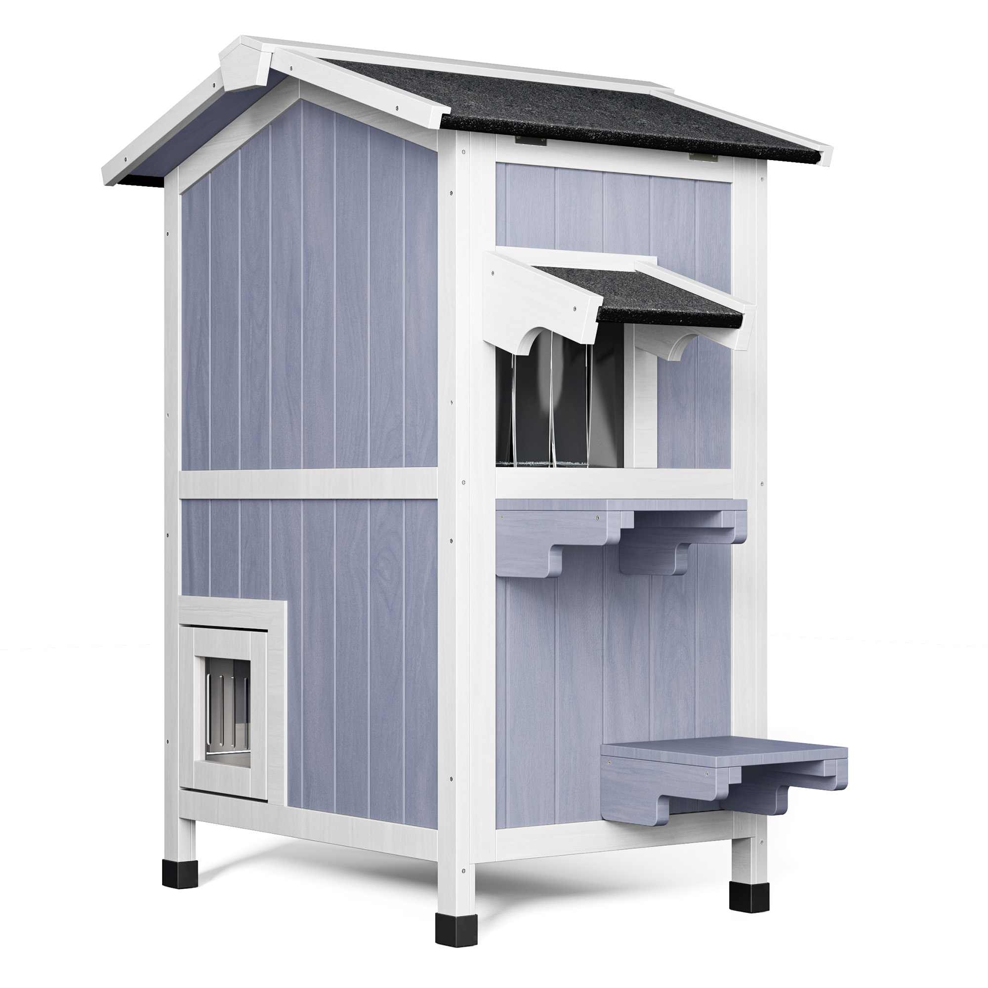 Ktaxon Outdoor Cat House Wooden, 2-Story Outside Cat Shelter Condo ...