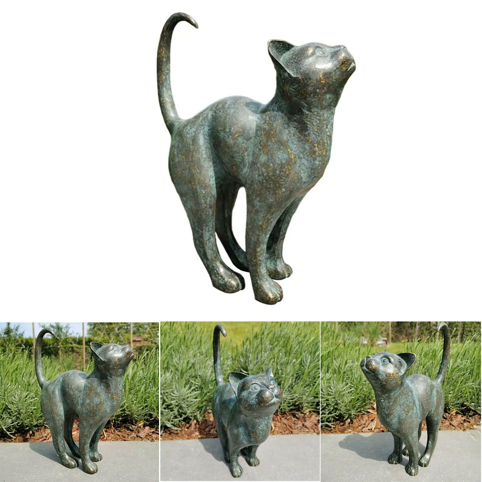 Outdoor Cat Statue Garden Decor - Vintage Polyresin Kitten Figurine for ...
