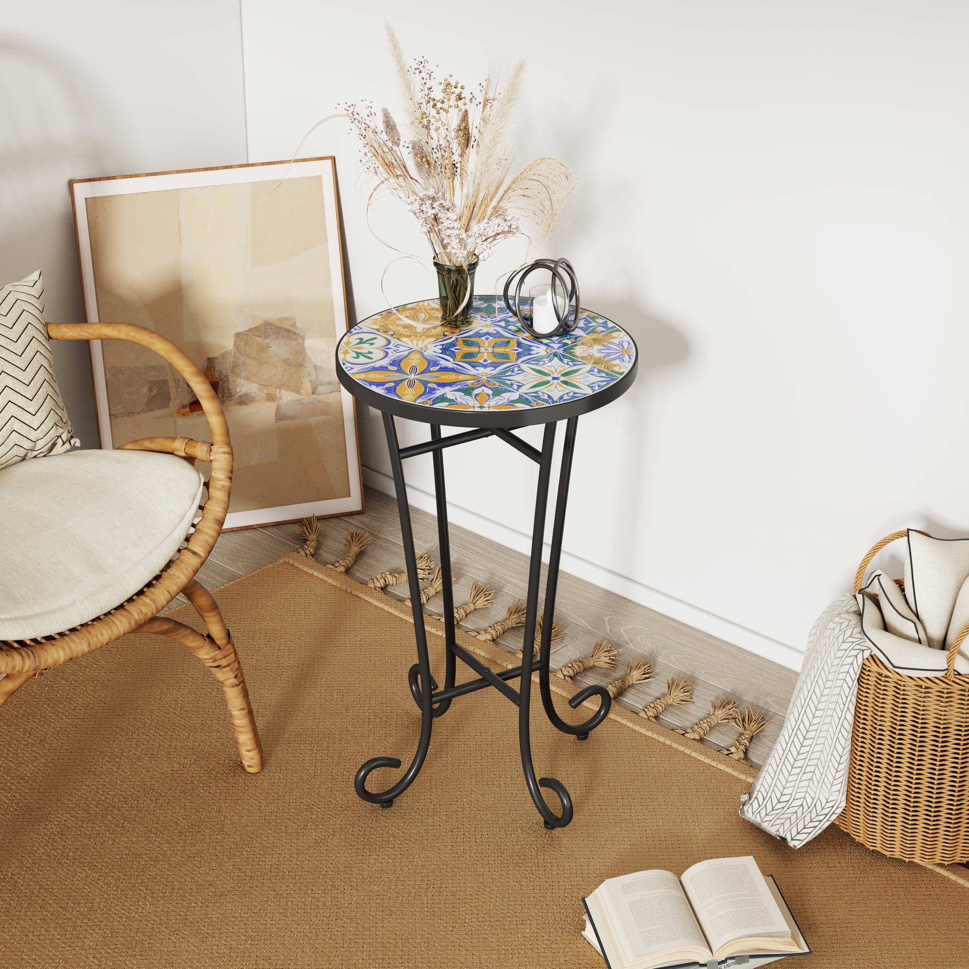 Outdoor Ceramic Side Table With Surface And Elegant Design Patio Enchanting Tile Base - Walmart.com