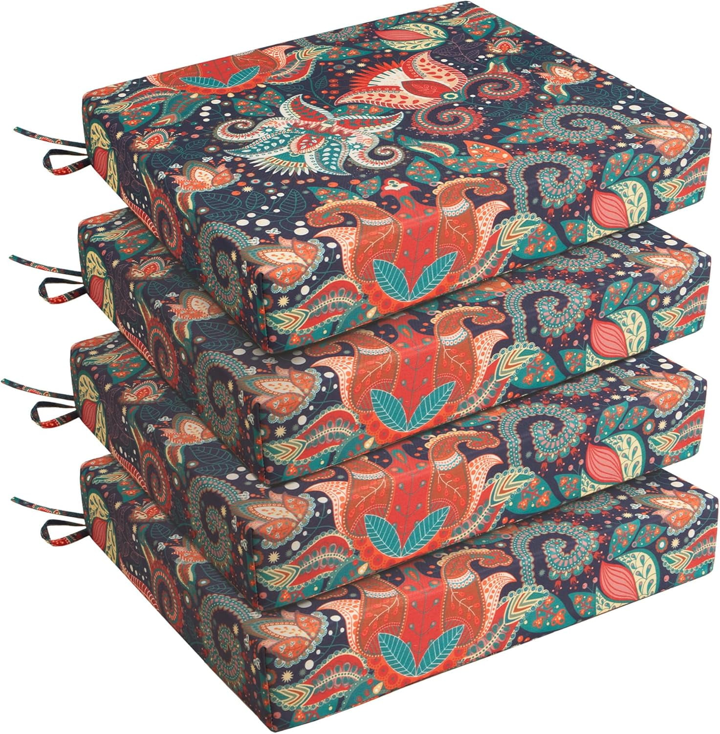 Outdoor Chair Cushions Pack of 4, Water Resistant Patio Cushions with Ties, High Density Sponge ...