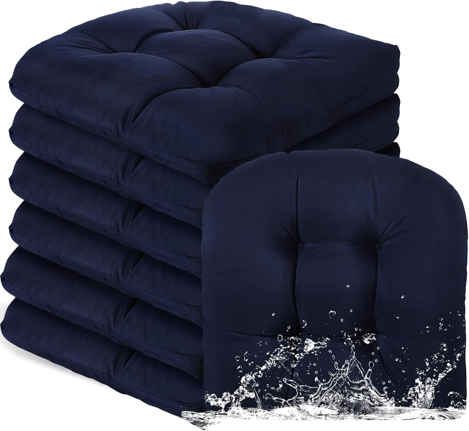 Outdoor Chair Cushions Set of 6 Waterproof Sun Protection Square Tufted ...
