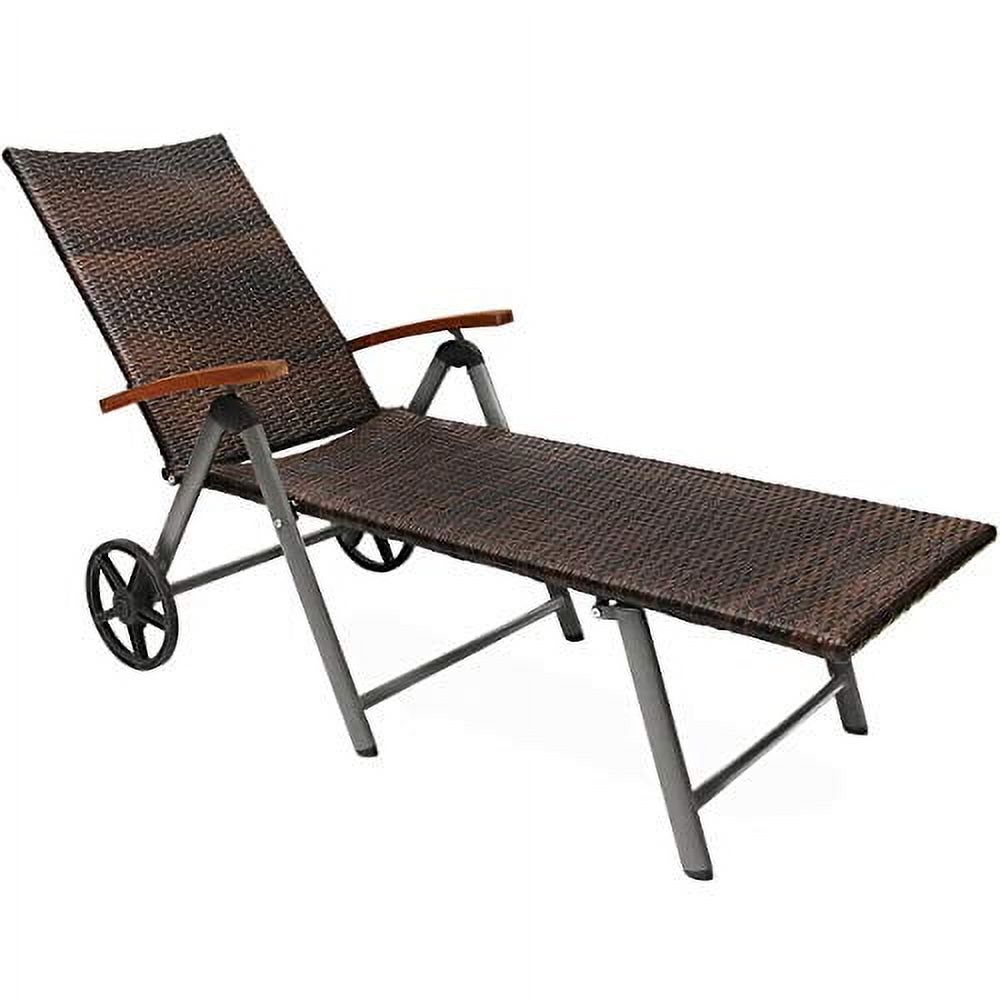 Outdoor Chaise Lounge with 2 Wheels for Easy Movement Folding Recliner ...