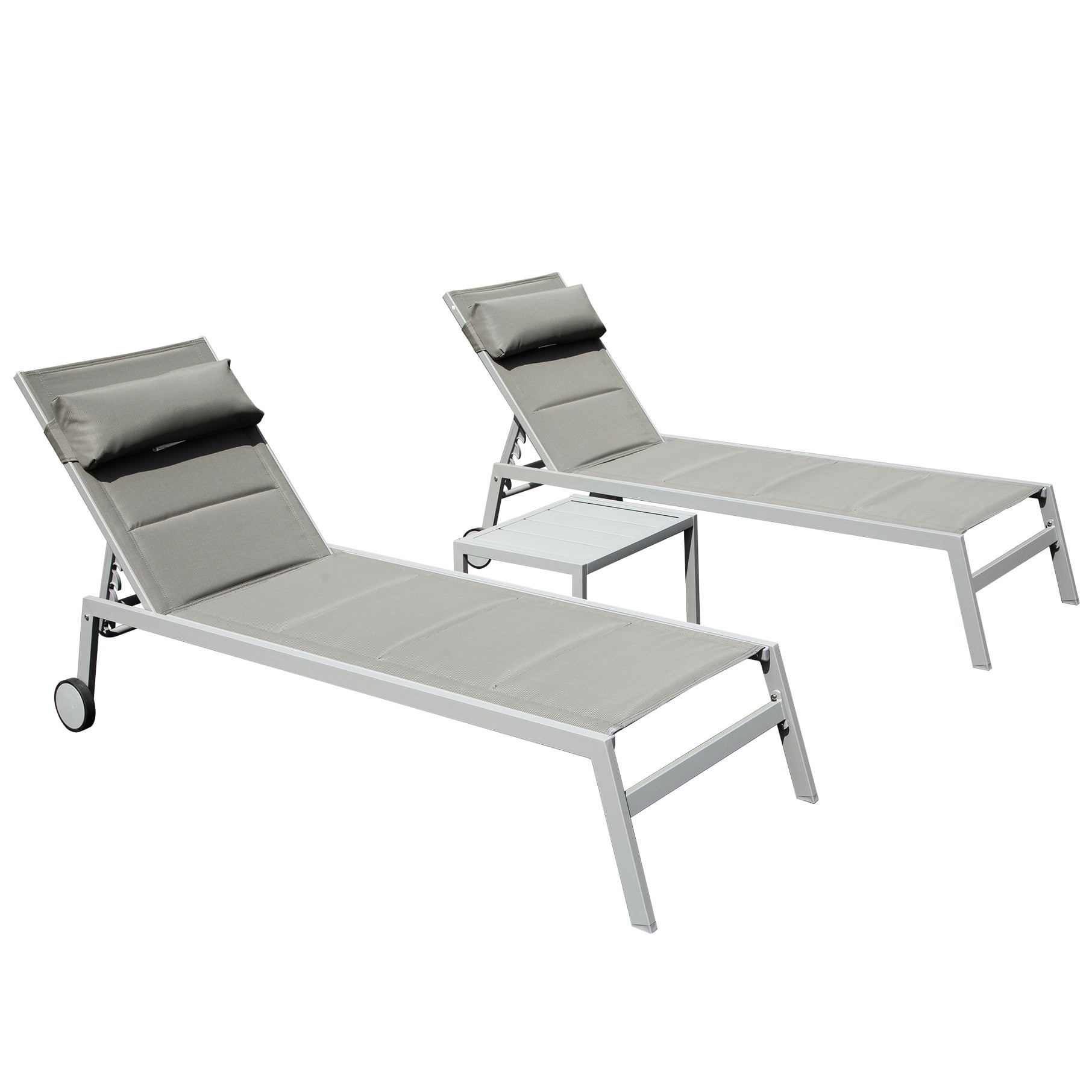 Outdoor Chaise Lounge : 3 Aluminum Chairs With Padding. Side Table ...