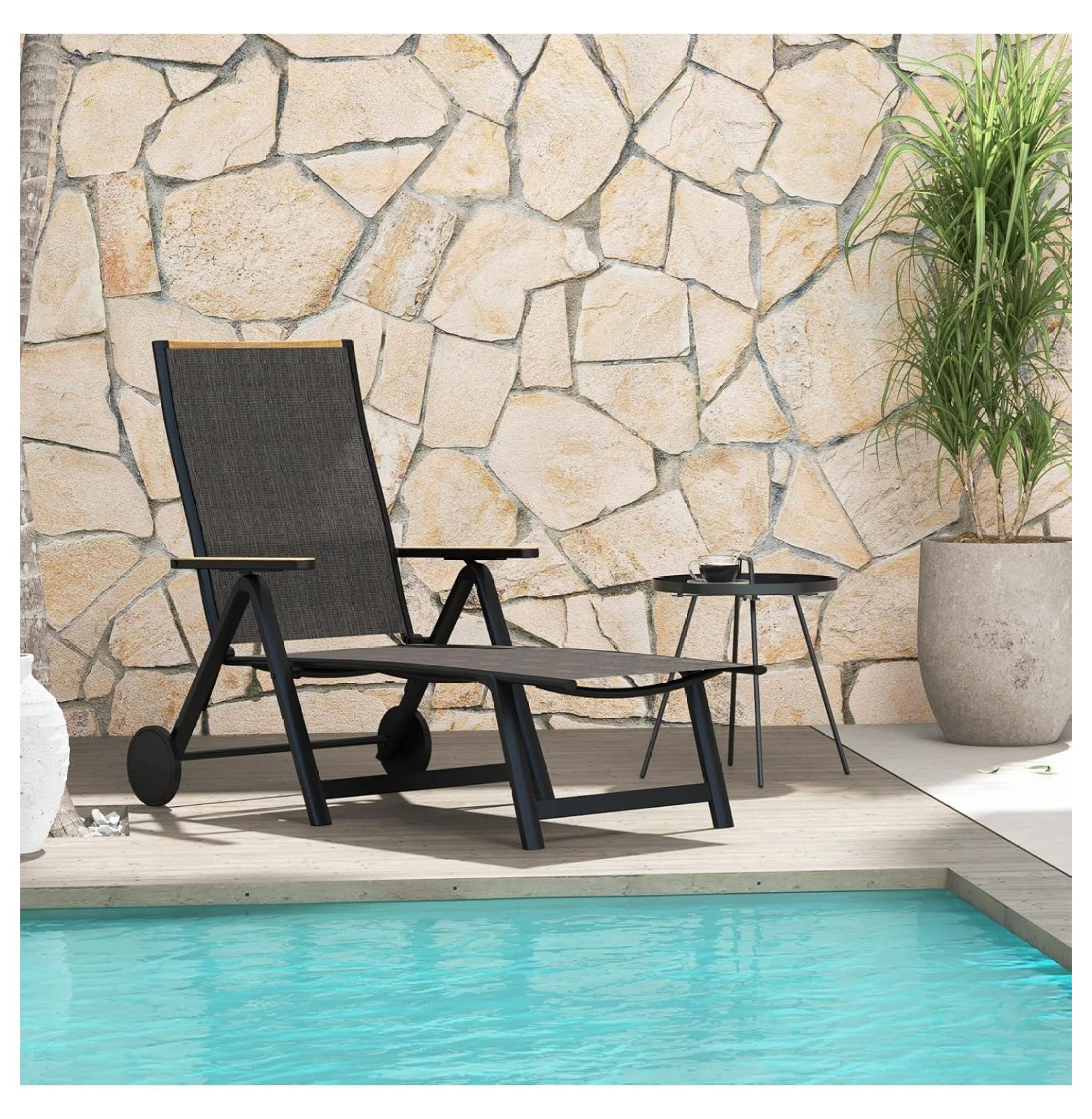 Outdoor Chaise Lounge Chair with 6-Position Adjustable Sling Backrest ...