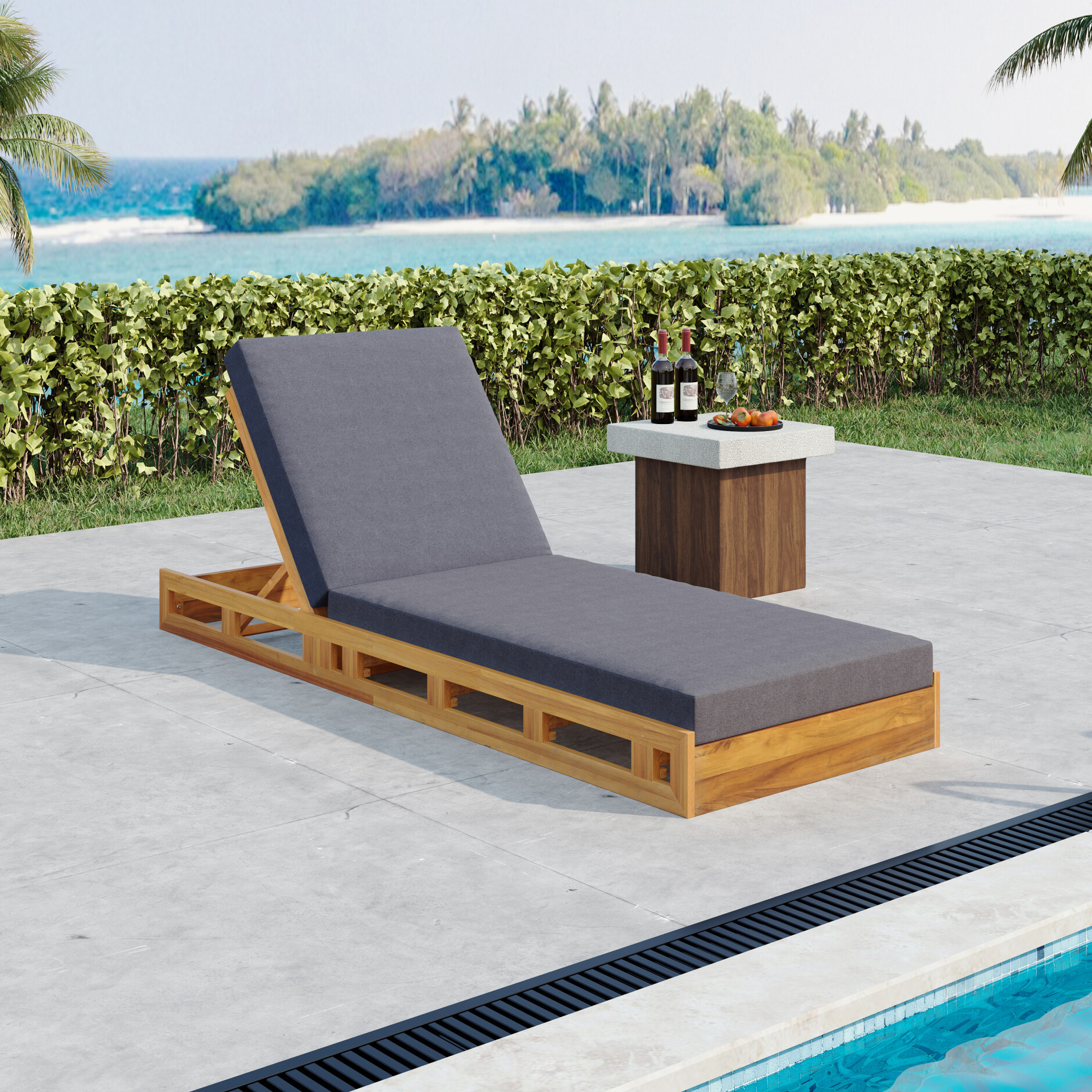 Outdoor Chaise Lounge Chair, A-cacia Wood Recliner with 4-Level ...