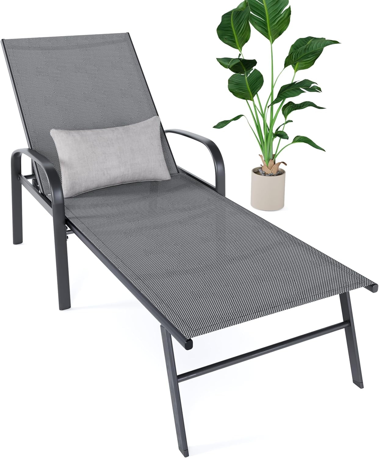 Outdoor Chaise Lounge Chair Adjustable Pool Lounge Chairs with Pillow ...