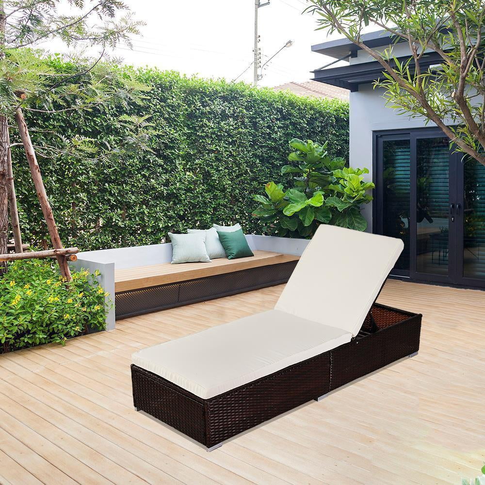 Outdoor Chaise Lounge Chair Patio Wicker Rattan Recliner Chair Bench ...