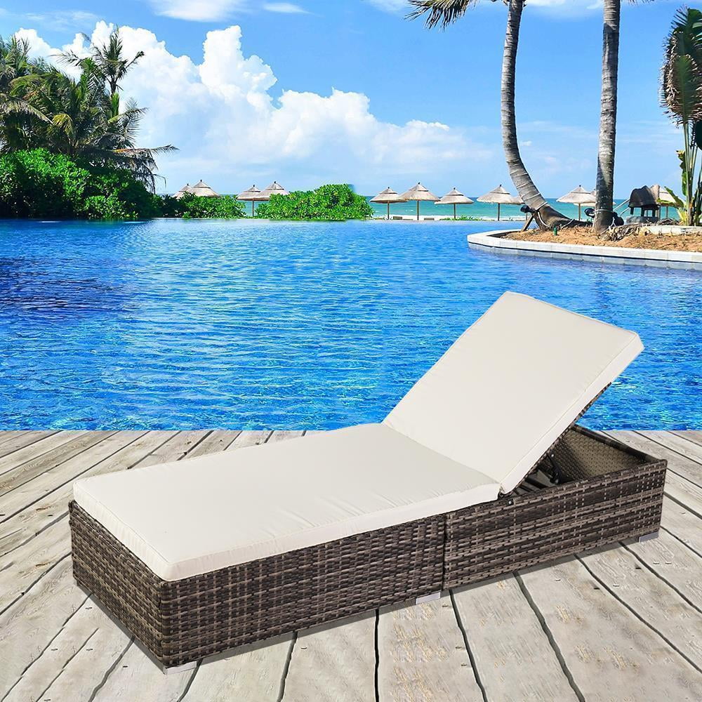 Outdoor Chaise Lounge Chair Patio Wicker Rattan Recliner Chair Bench ...