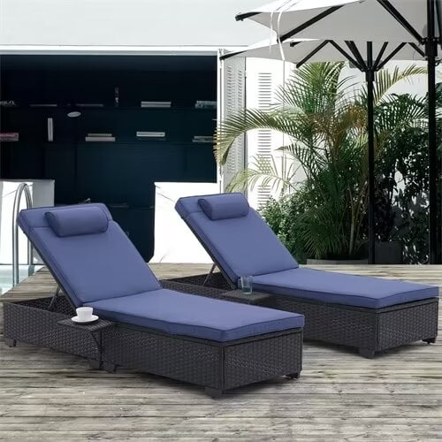 Outdoor Chaise Lounge Chair Set of 2, Patio 5-Level Adjustable Rattan ...