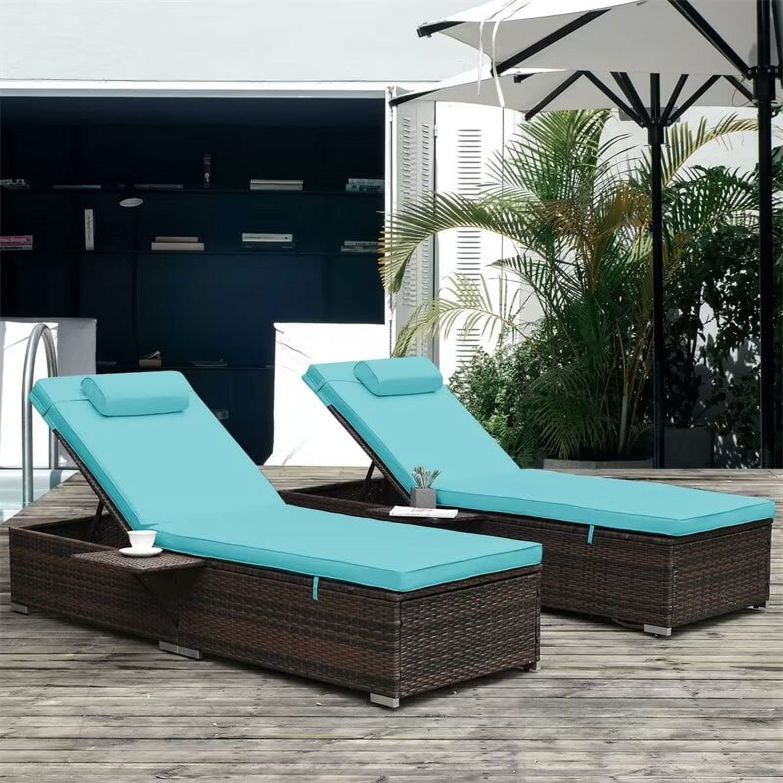 Outdoor Chaise Lounge Chair Set of 2, Patio 5-Level Adjustable Rattan ...