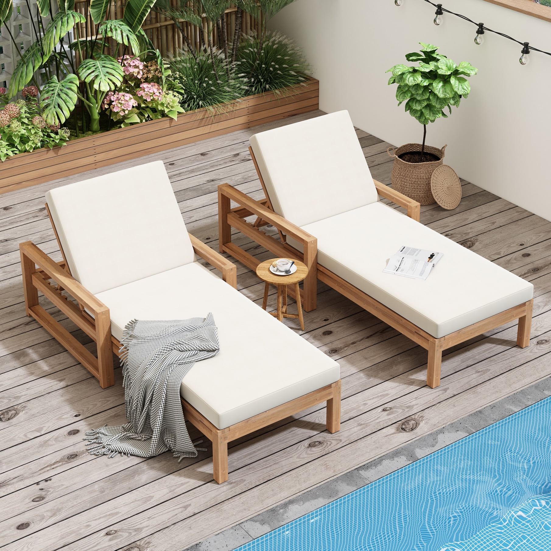 Outdoor Chaise Lounge Chair Set of 2, Adjustable 5 Positions Pool ...