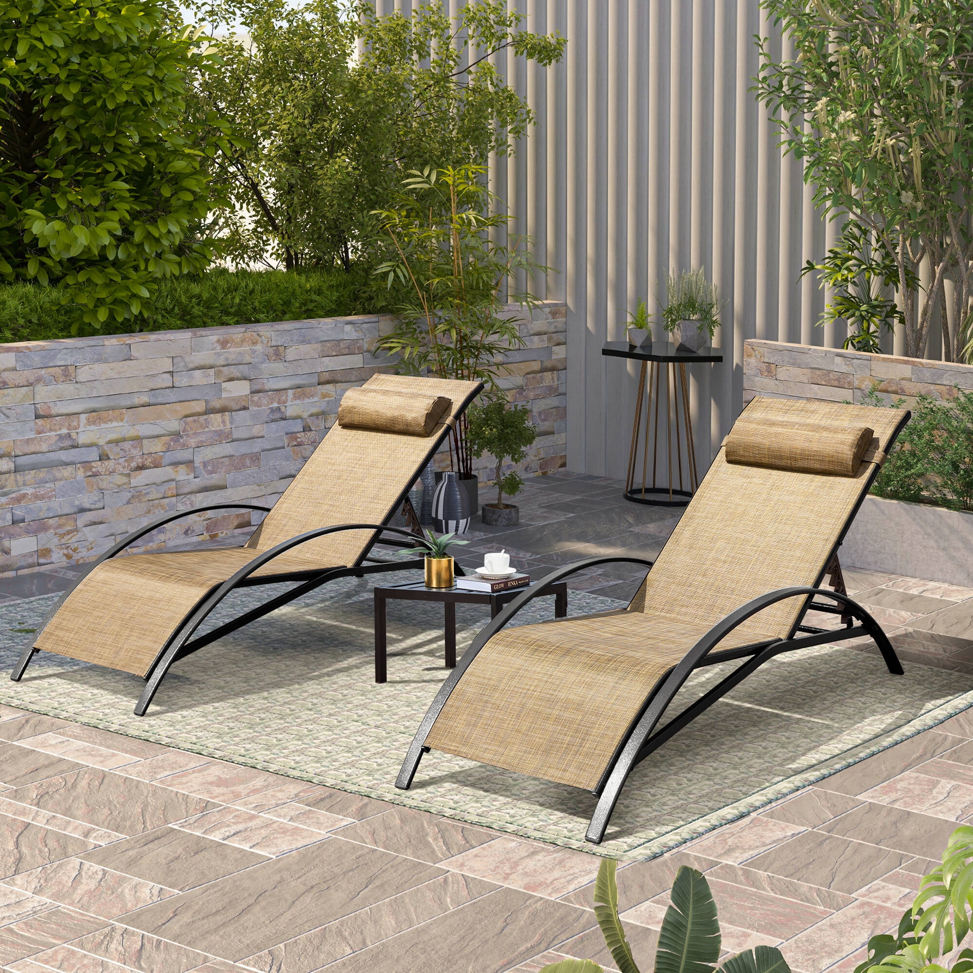 Outdoor Chaise Lounge Chair,Set of 3 Adjustable Recliner Patio Chaise ...