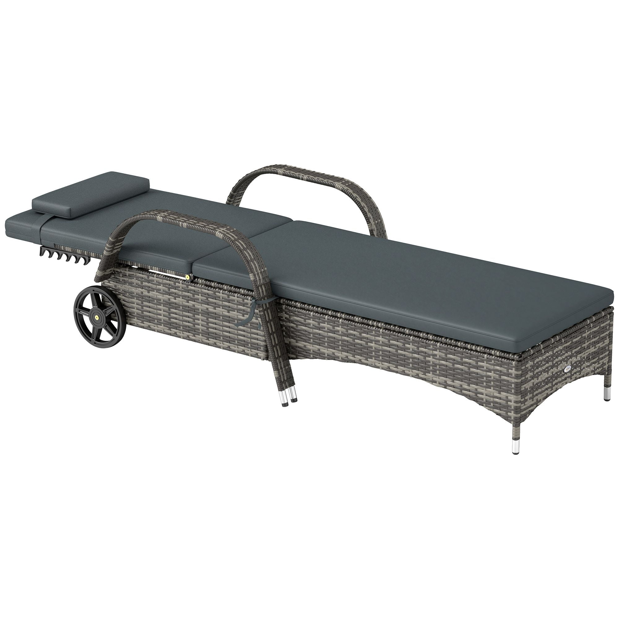 Outdoor Chaise Lounge Chair with Wheels, Adjustable Rattan Poolside ...