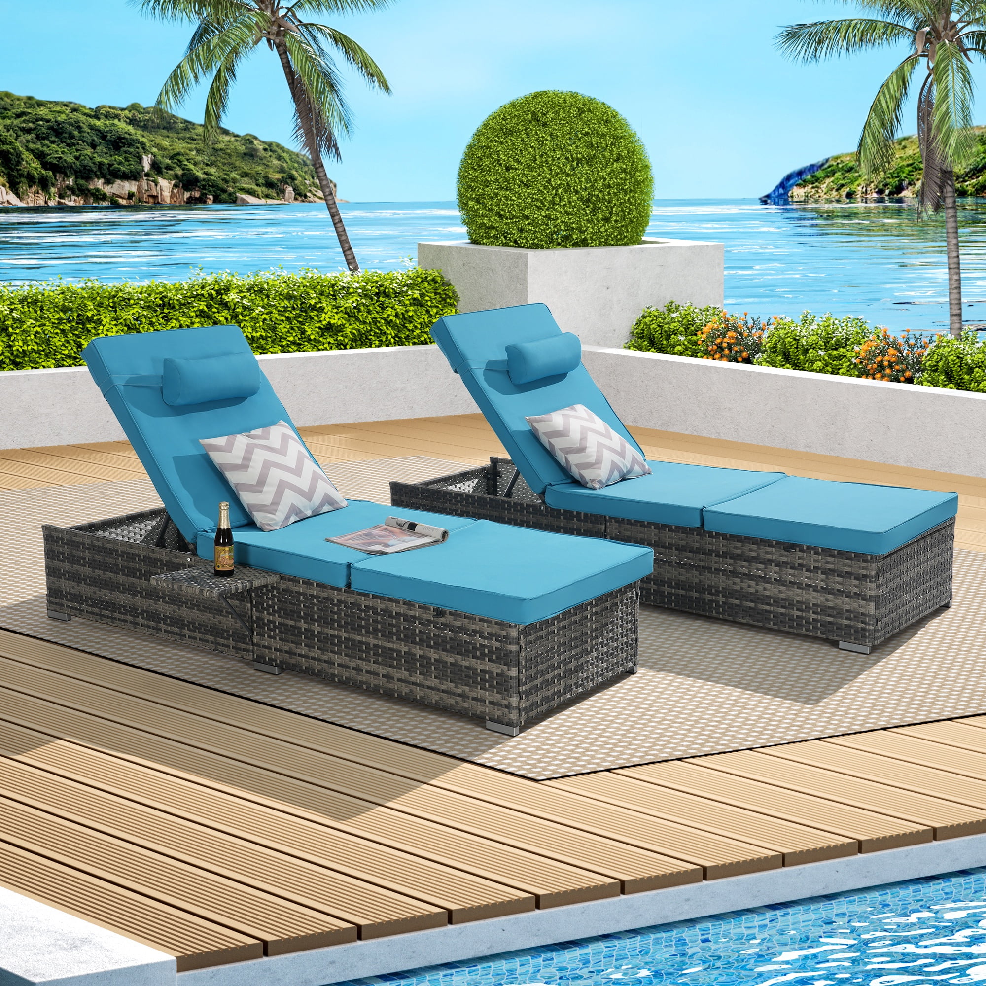 Outdoor Chaise Lounge Chairs with Cushion, Segmart Rattan Patio ...